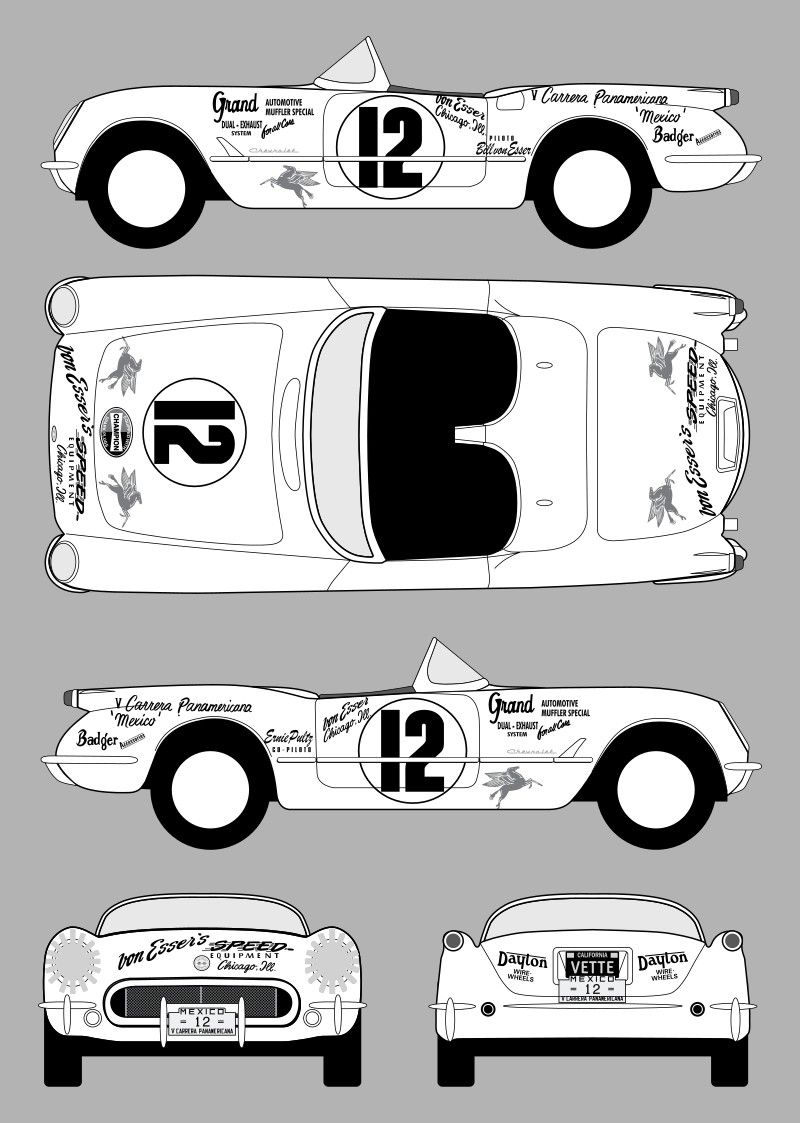 53 CORVETTE ROADSTER Car Blueprint PDF SVG Vector File. | Inspire Uplift