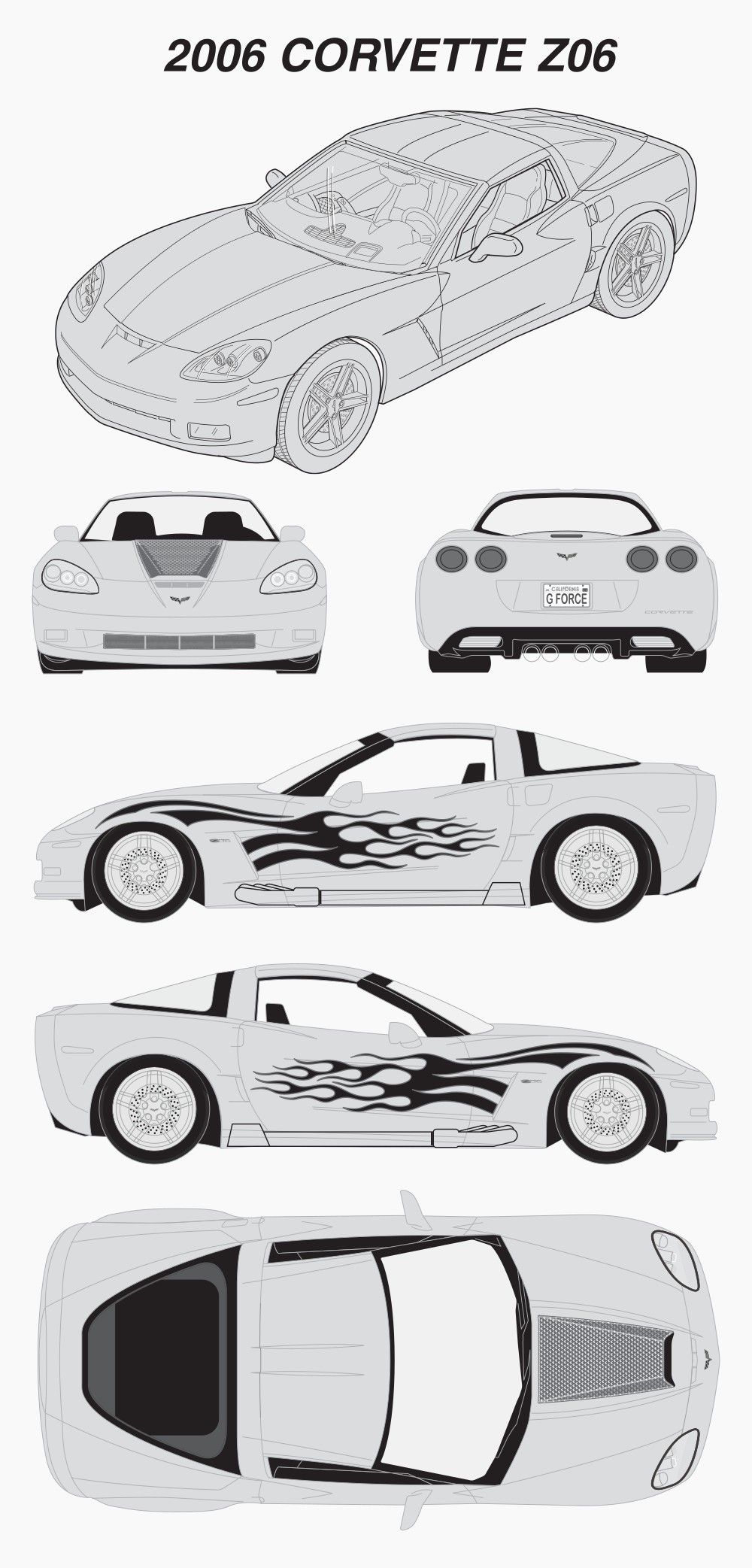 2006 Corvette Z06 Car Blueprint PDF SVG Vector File. | Inspire Uplift
