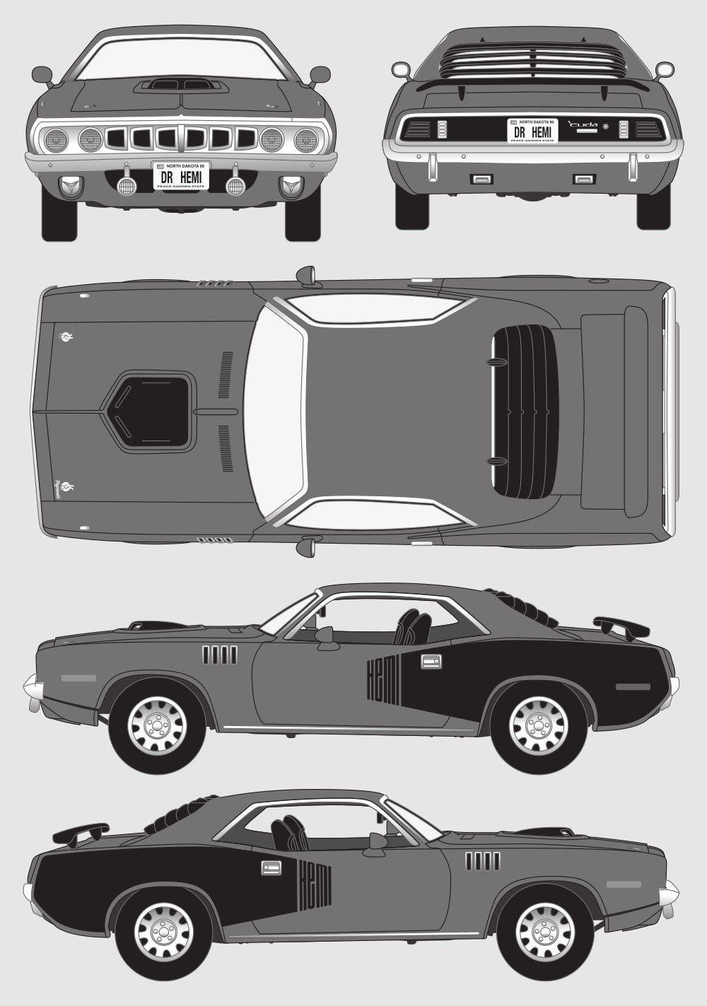 1971 PLYMOUTH HEMI CUDA 426 Car Blueprint PDF EPS SVG Vector | Inspire ...