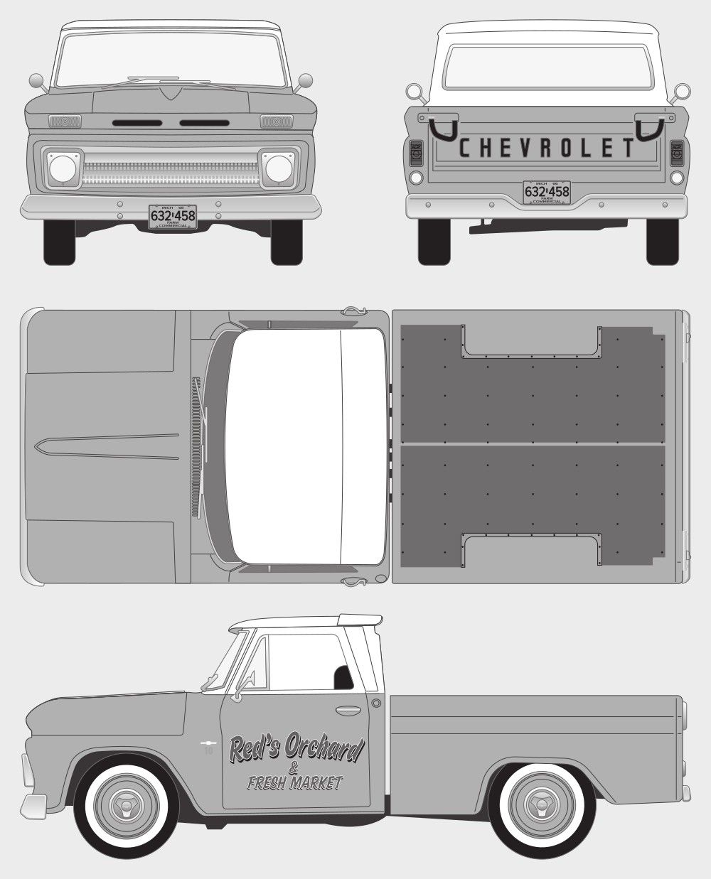 1966 CHEVY FLEETSIDE Car Blueprint PDF SVG Vector File. | Inspire Uplift