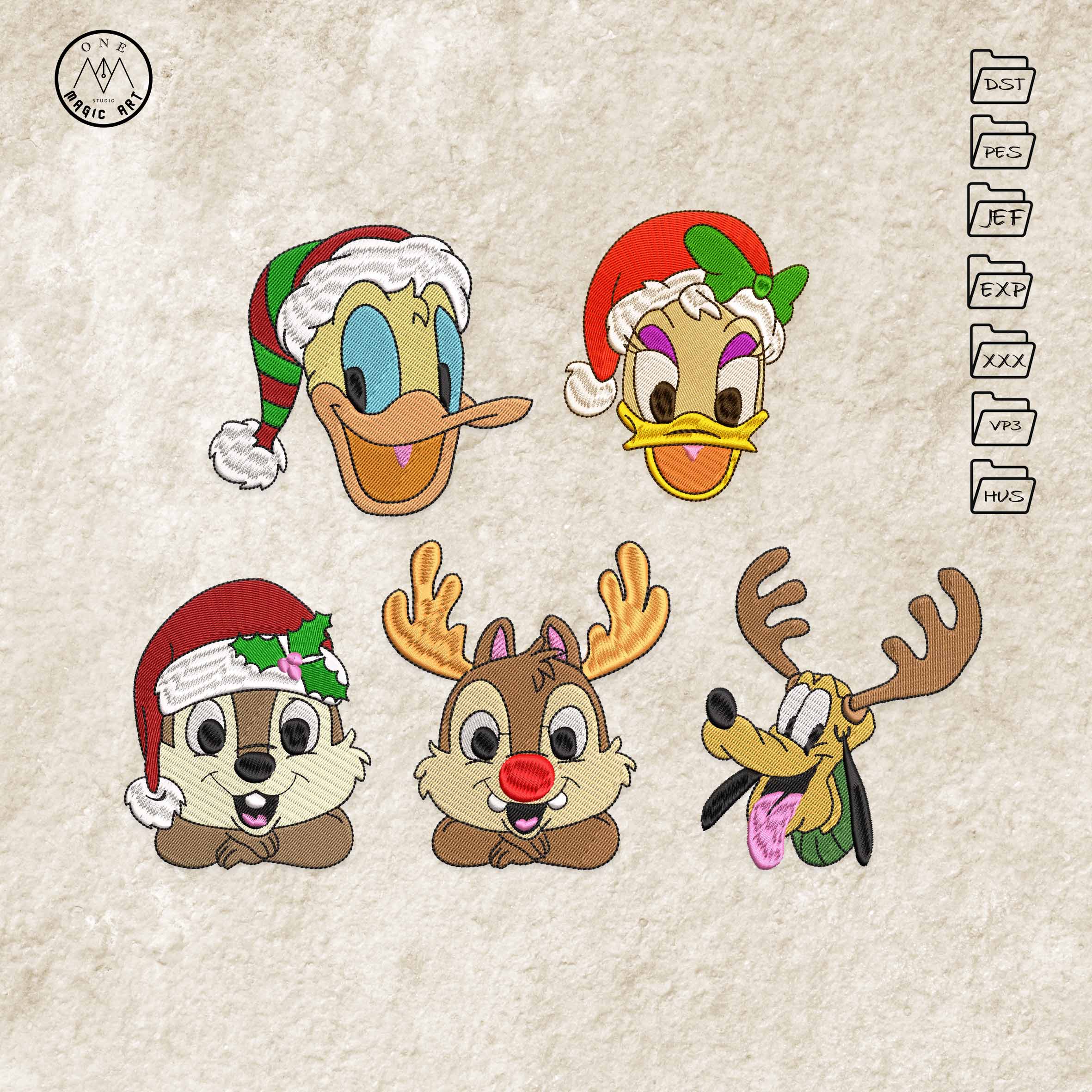 5 adorable Christmas cartoon character machine embroidery pa | Inspire ...