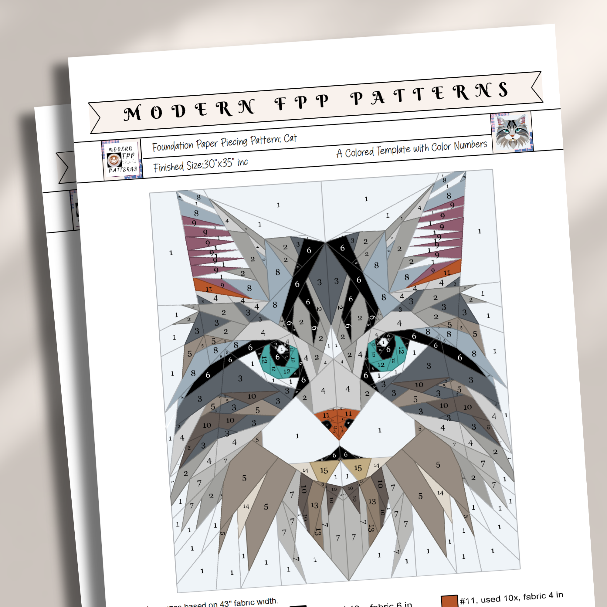 Cat Foundation Paper Piecing Pattern, Quilt pattern cat desi | Inspire ...