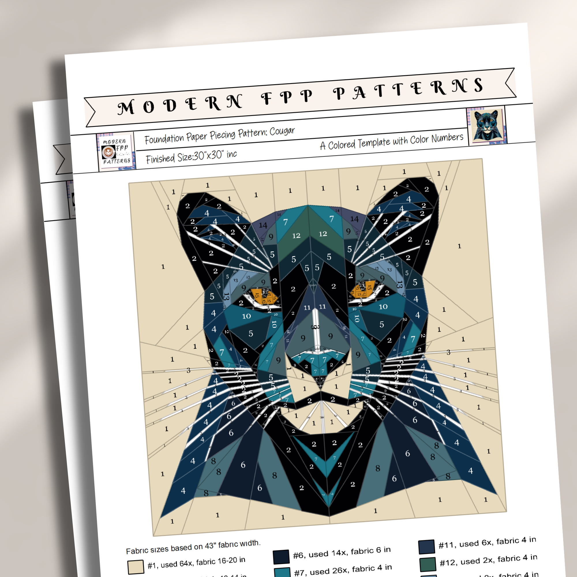 Cougar Foundation Paper Piecing Pattern, Quilt pattern couga | Inspire ...