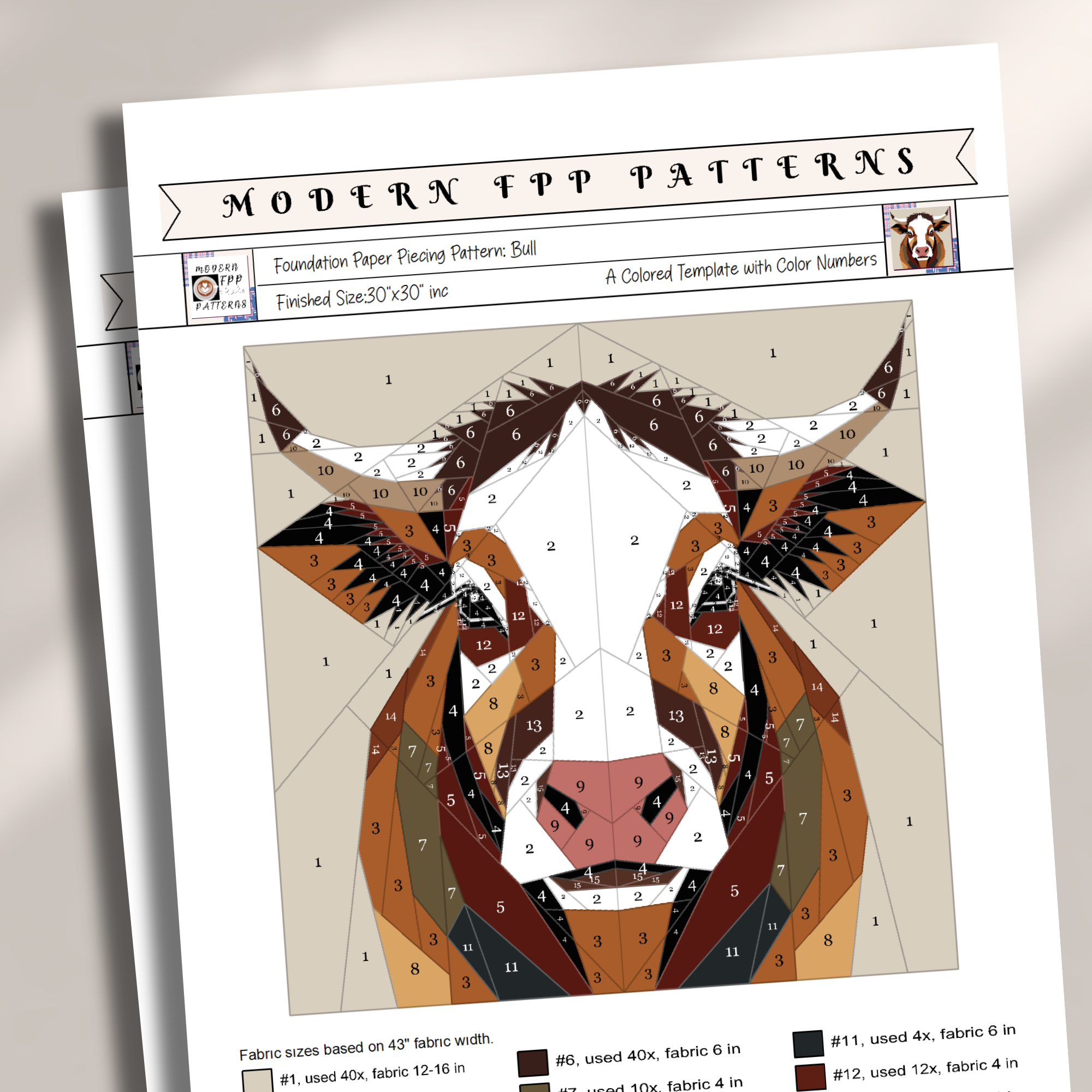 Bull Foundation Paper Piecing Pattern, Quilt pattern bull de | Inspire ...