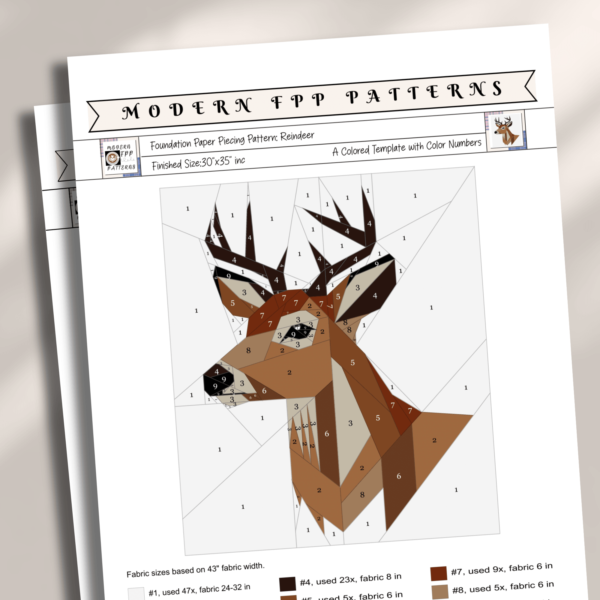 Deer Foundation Paper Piecing Pattern,Quilt pattern Deer des | Inspire ...