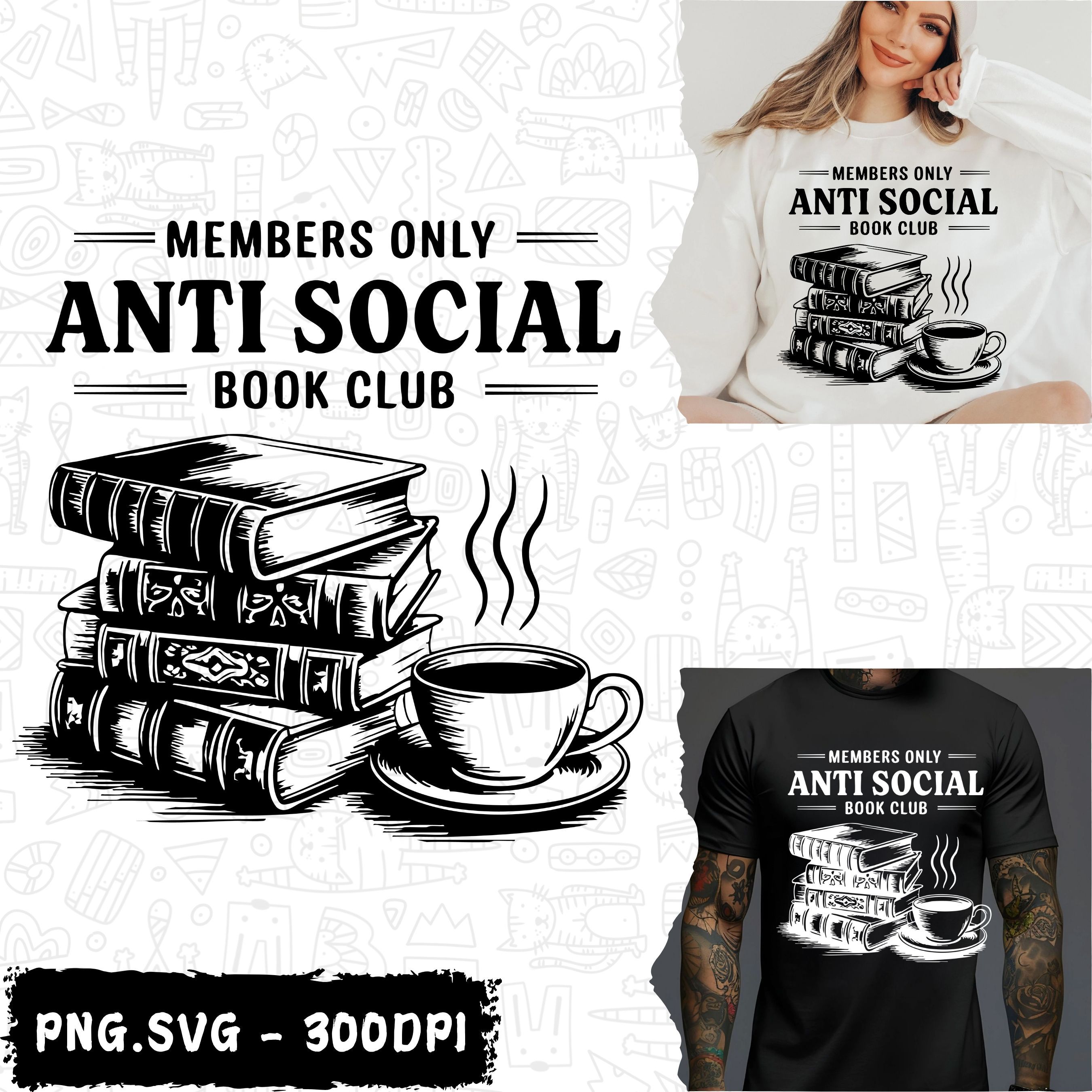 Anti Social Book Club PNG SVG, Bookish Shirt Design, Vintage | Inspire ...