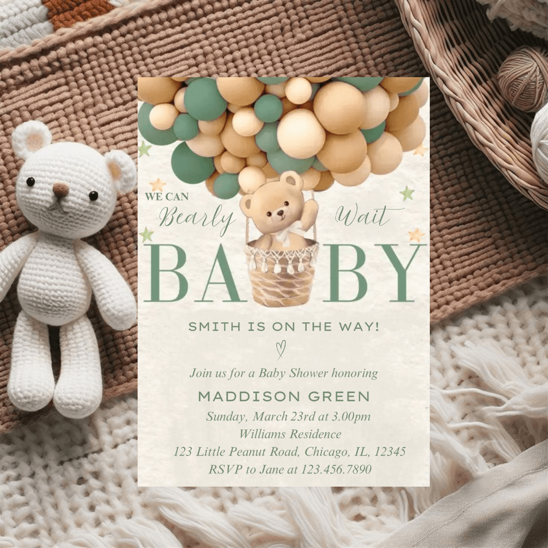 Editable Bear Baby Shower Invitation, We Can Bearly Wait Bab | Inspire ...