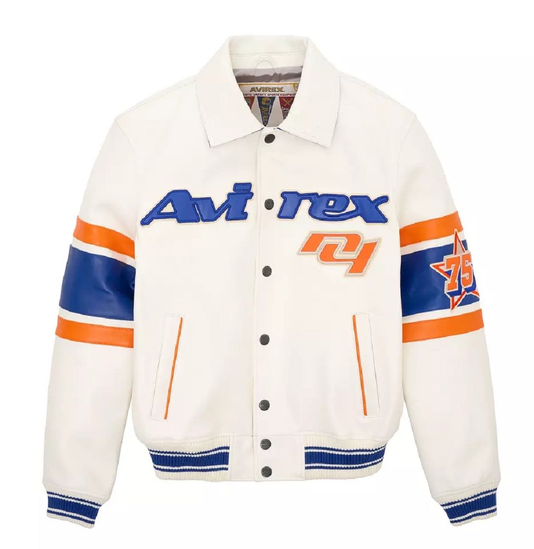 New Men's White Blue Avirex Real Leather Bomber American Fli | Inspire ...