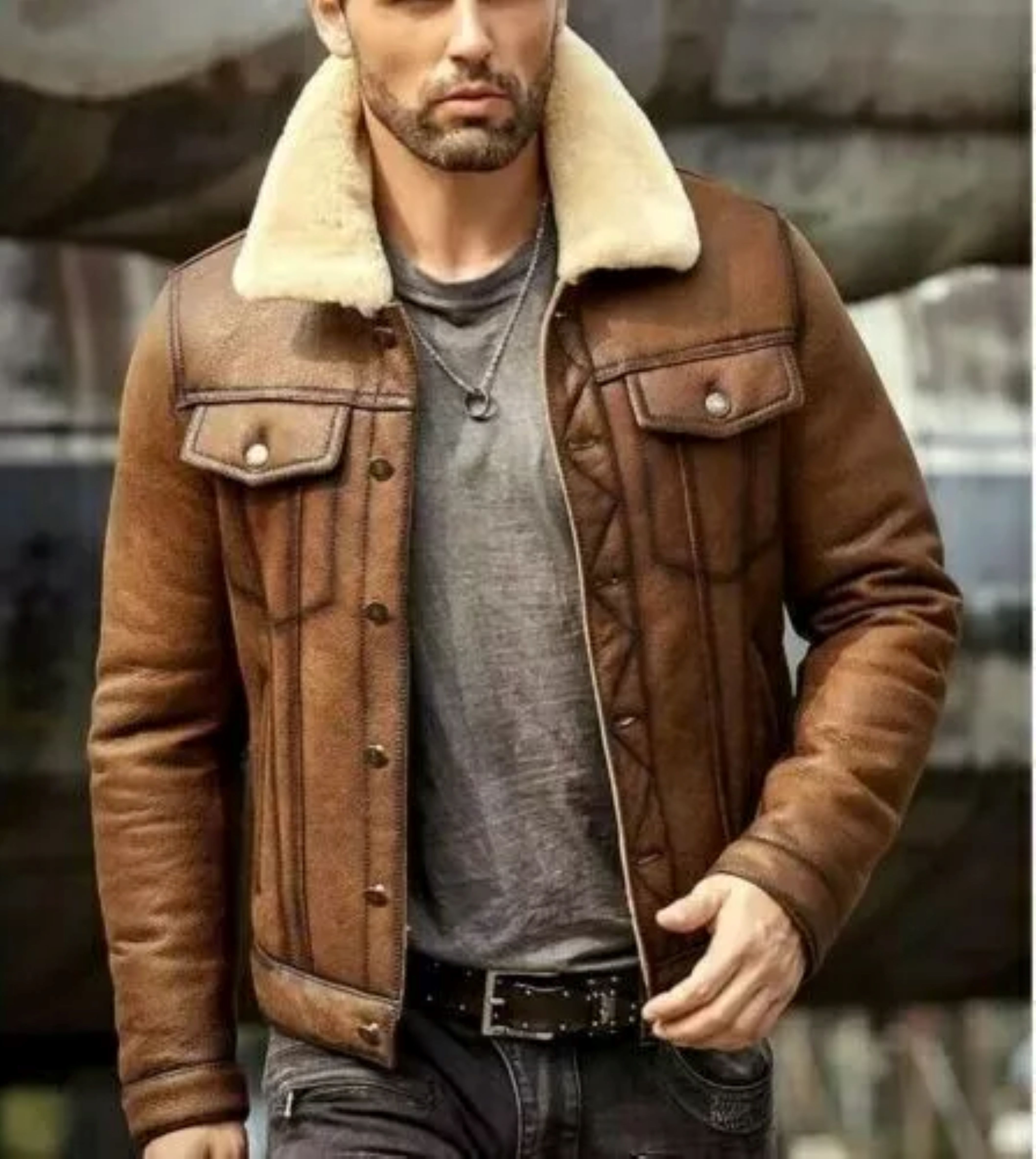 Leather Jacket Fur Shearling Bomber Men's Aviator Sheepskin | Inspire ...
