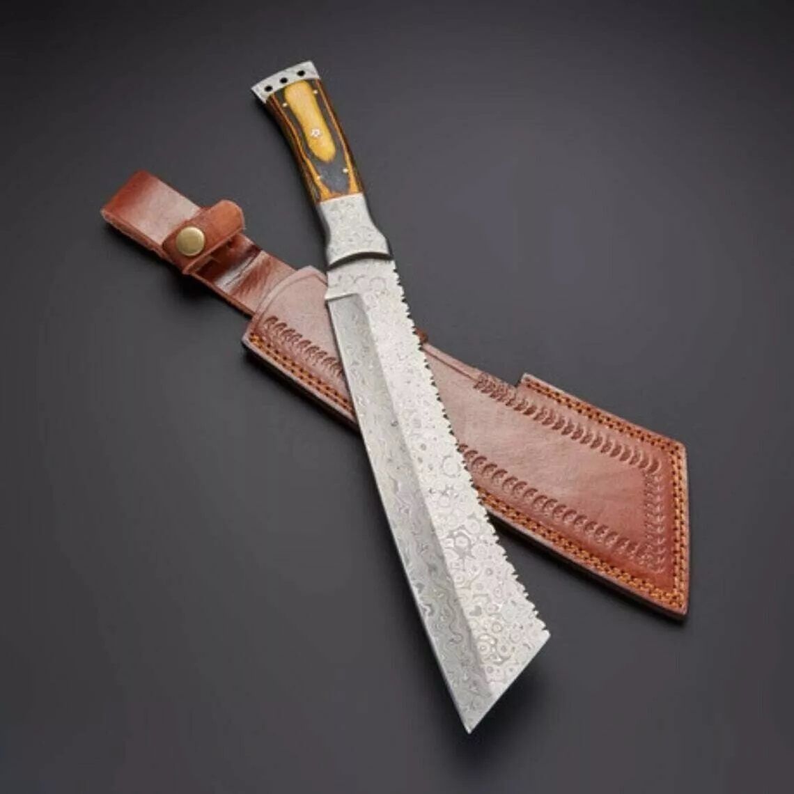 CUSTOM HAND FORGED HANDMADE Damascus Steel CAMPING Machete,H | Inspire ...