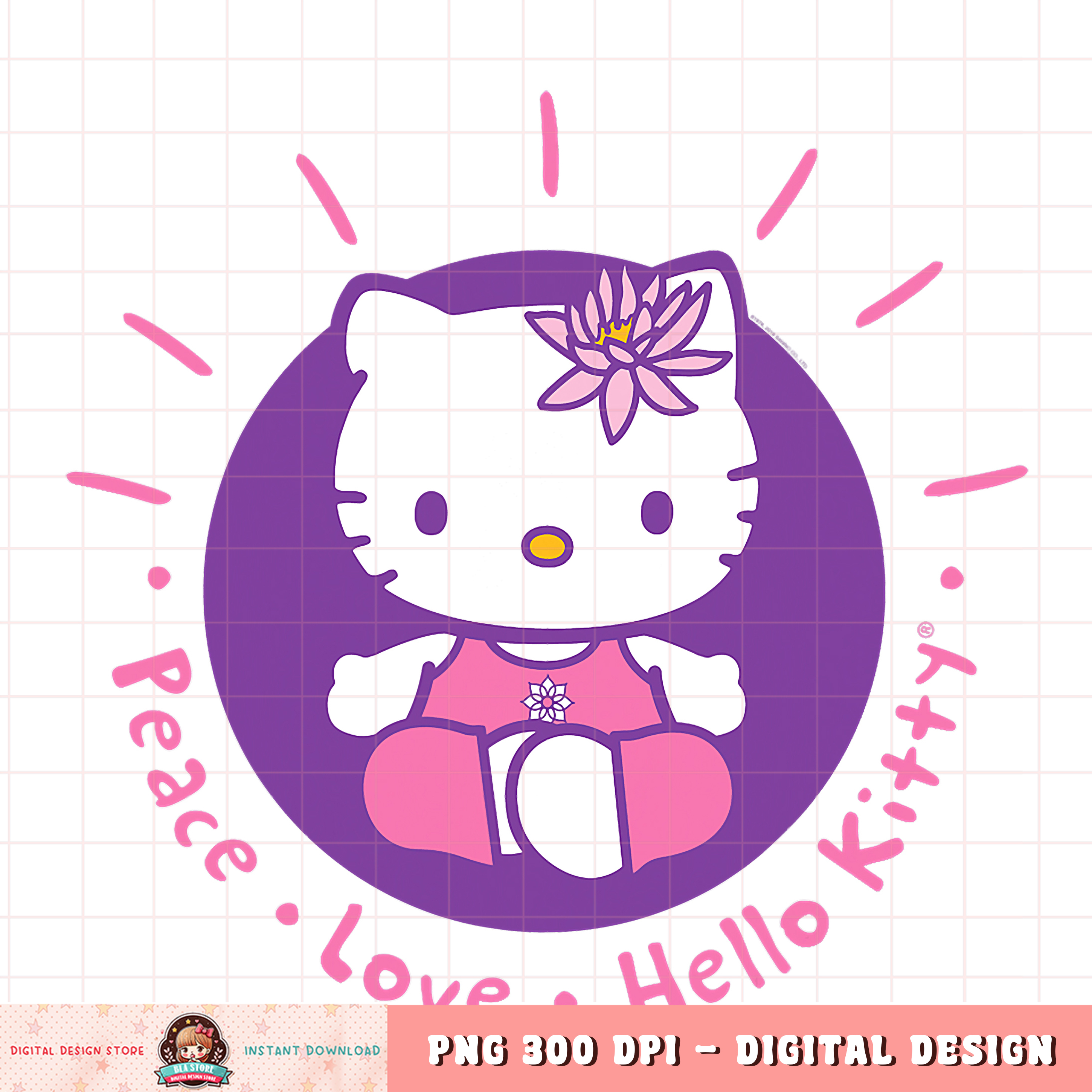 Hello Kitty Yoga Peace Love Lotus Meditation png, digital do | Inspire ...