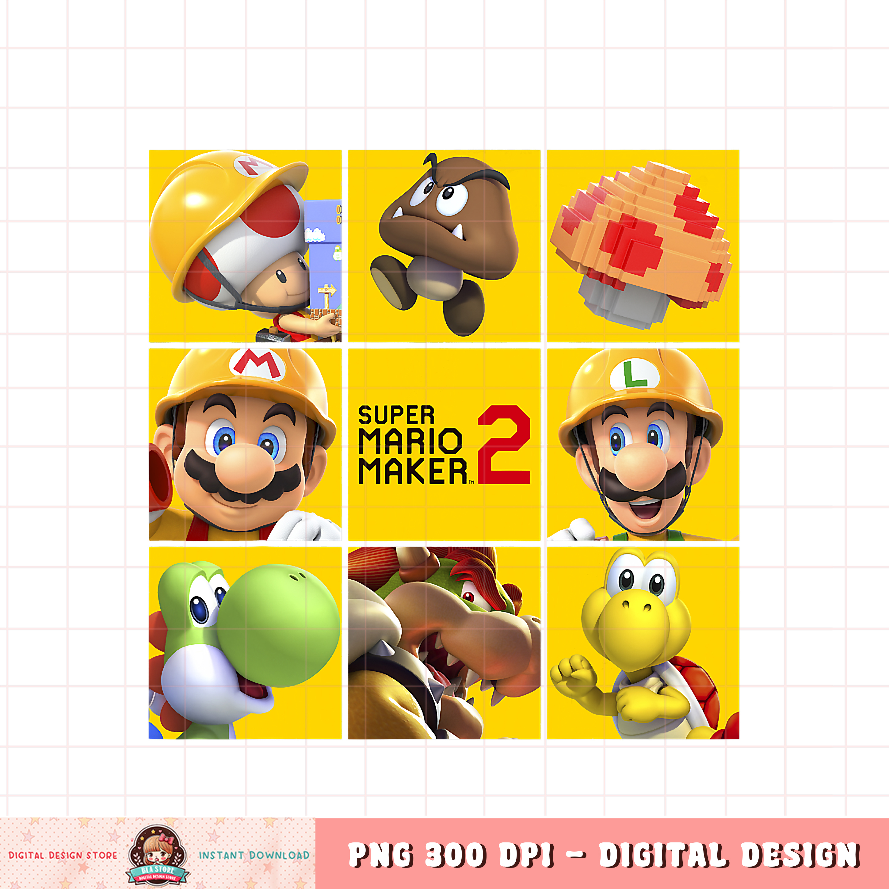 Super Mario Maker 2 Character Logo Box Grid Panel png, digit | Inspire ...