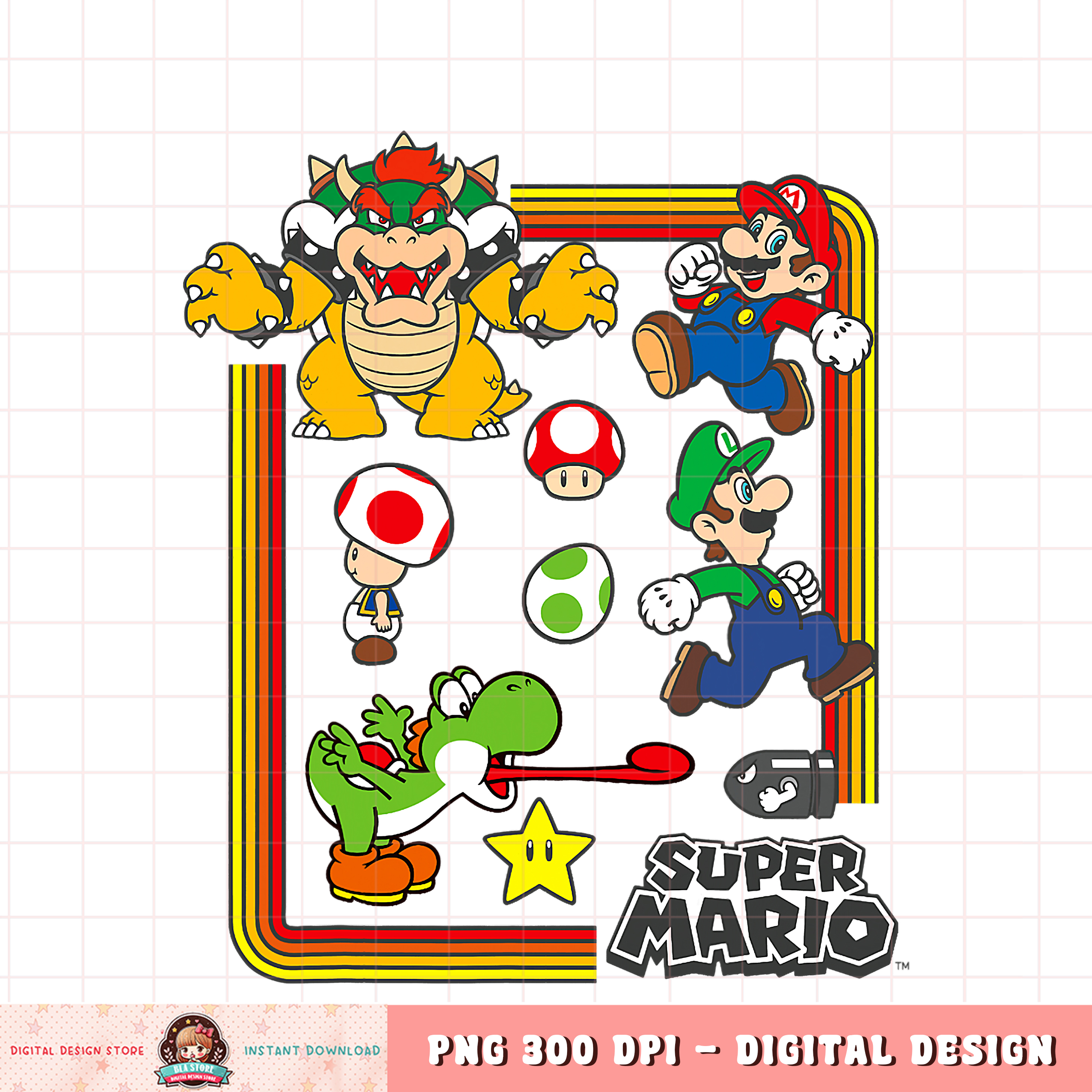 Super Mario Retro Group Shot Portrait Graphic png, digital d | Inspire ...