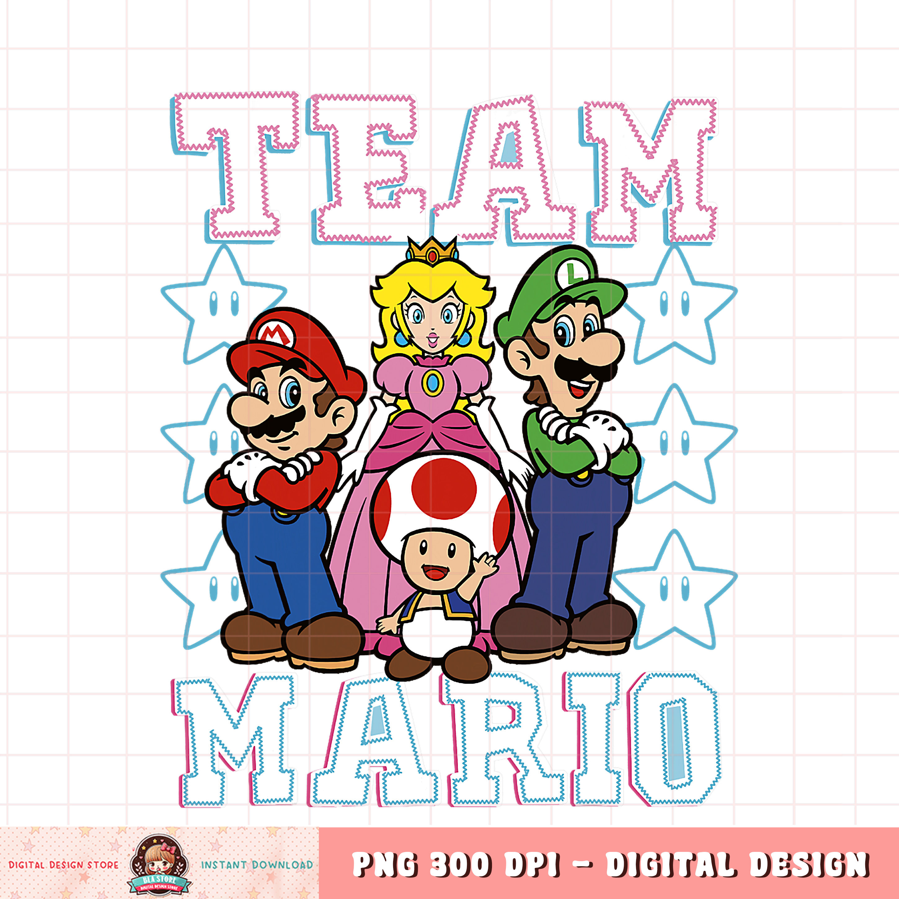 Super Mario Team Mario Group Shot Star Background Poster png | Inspire ...