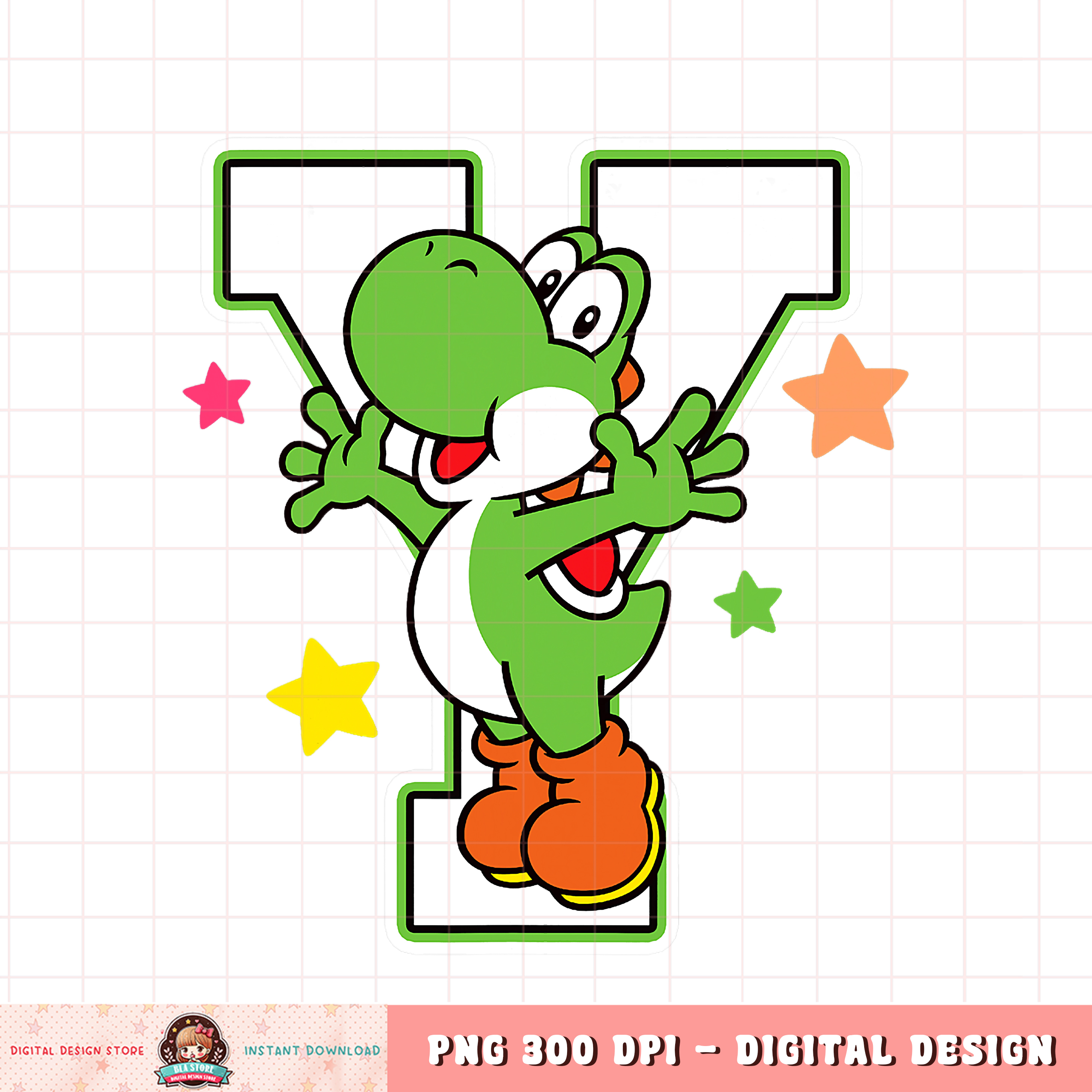 Super Mario Yoshi Stars Poster Graphic png, digital download | Inspire ...