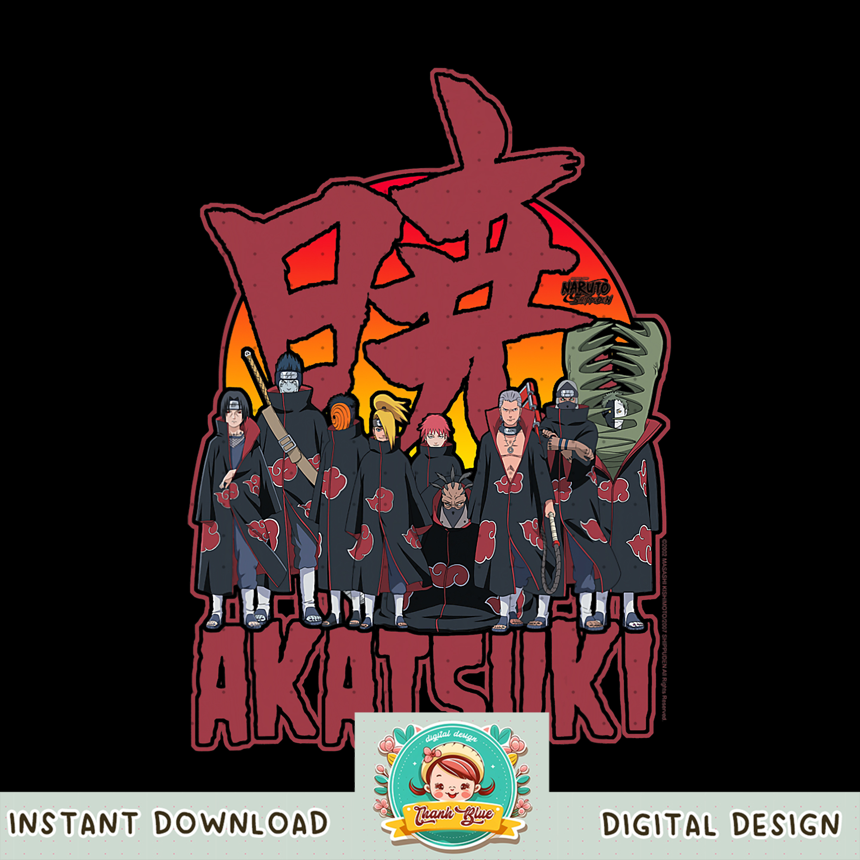 Naruto Shippuden Akatsuki Group with Kanji png, digital down | Inspire ...