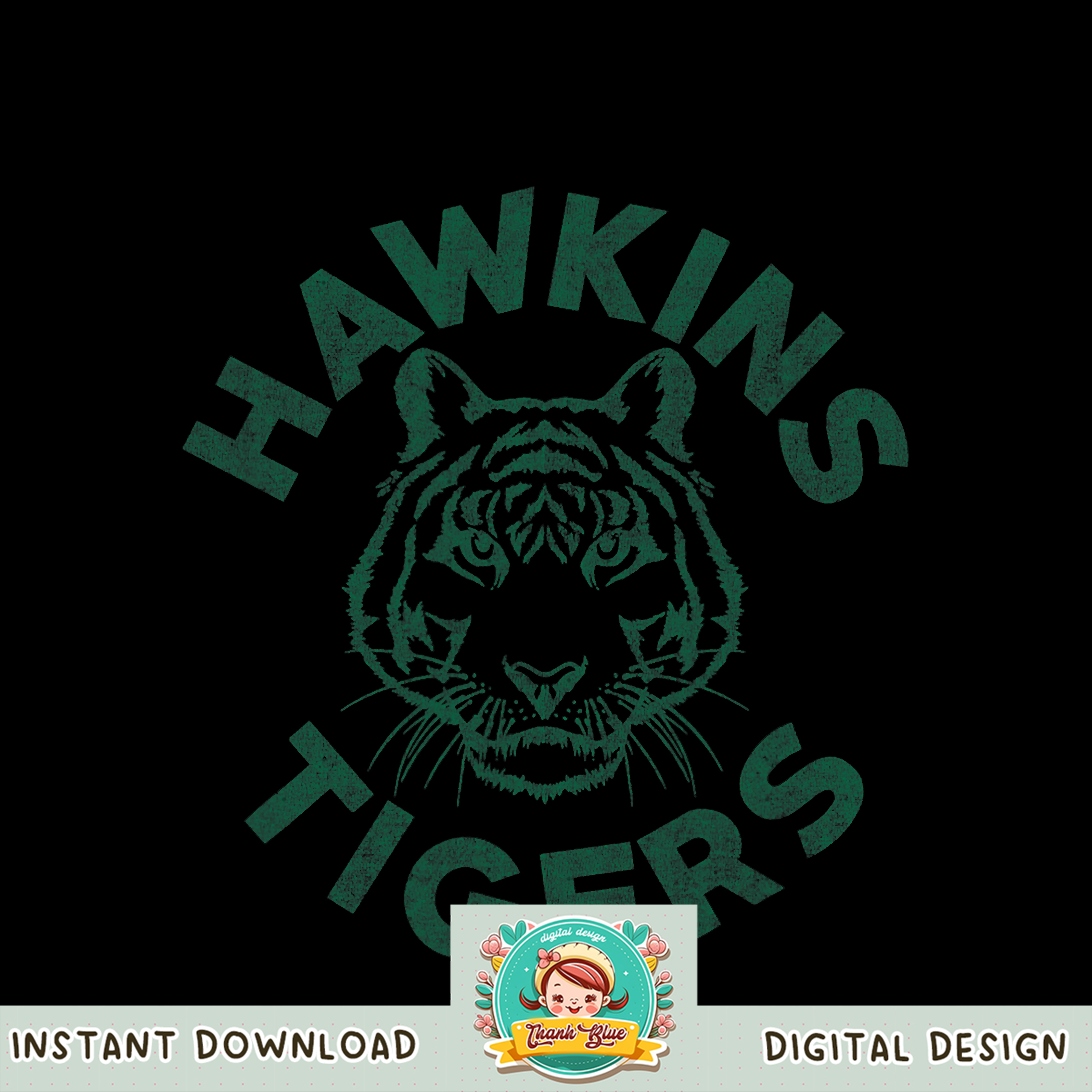 Stranger Things 4 Hawkins Tigers Faded Green Logo png, digit | Inspire ...