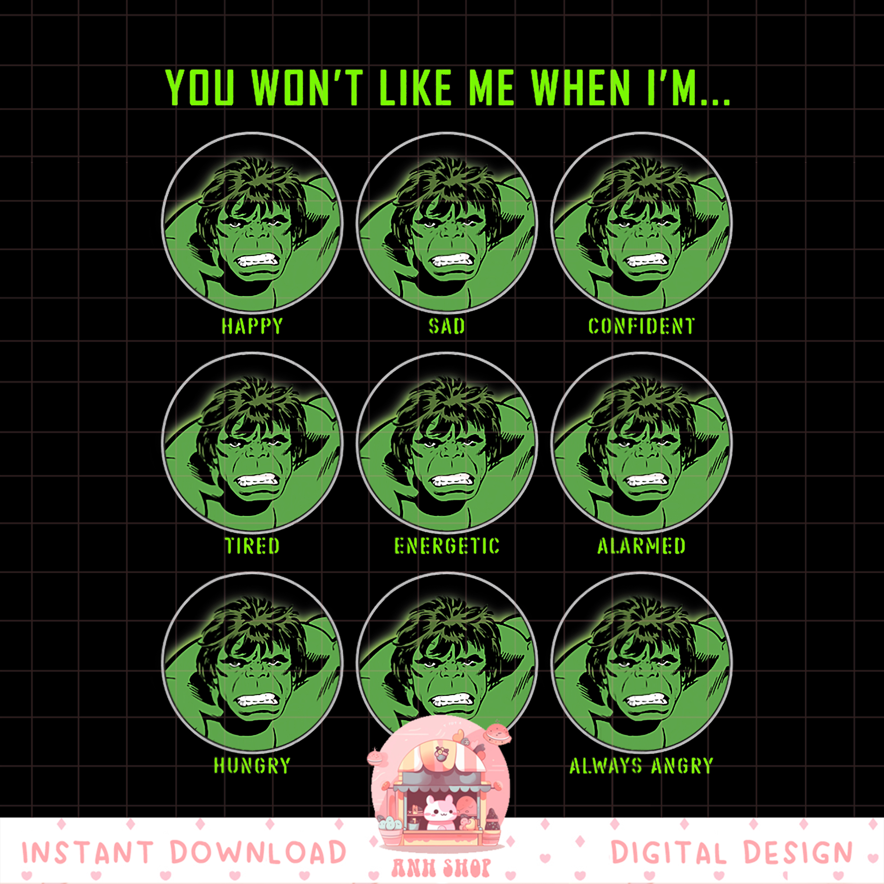Marvel Hulk Classic Comic Expressions Of Hulk Grid png, digi | Inspire ...