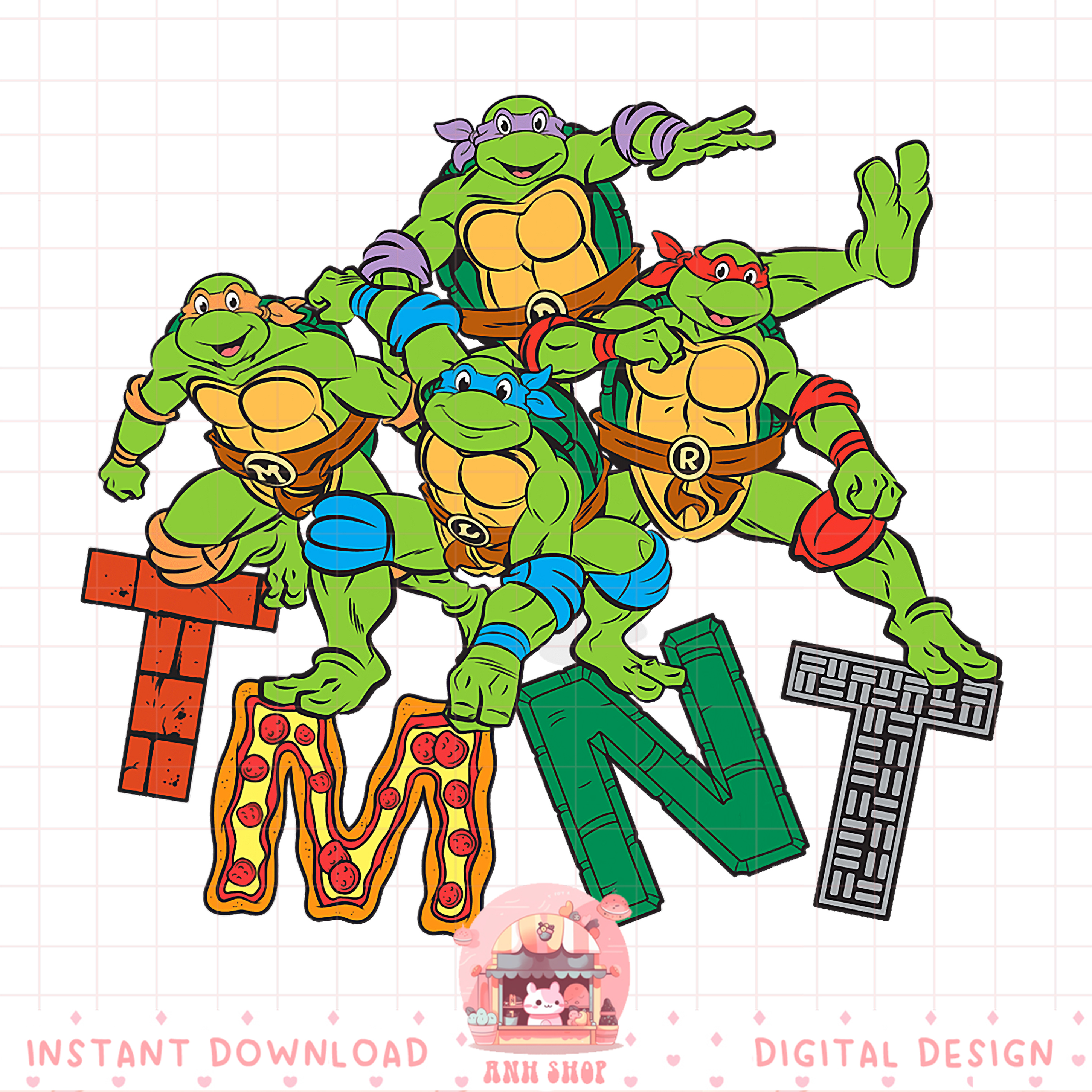 Ninja Turtles Balancing On Top Of TMNT Font png, digital dow | Inspire ...