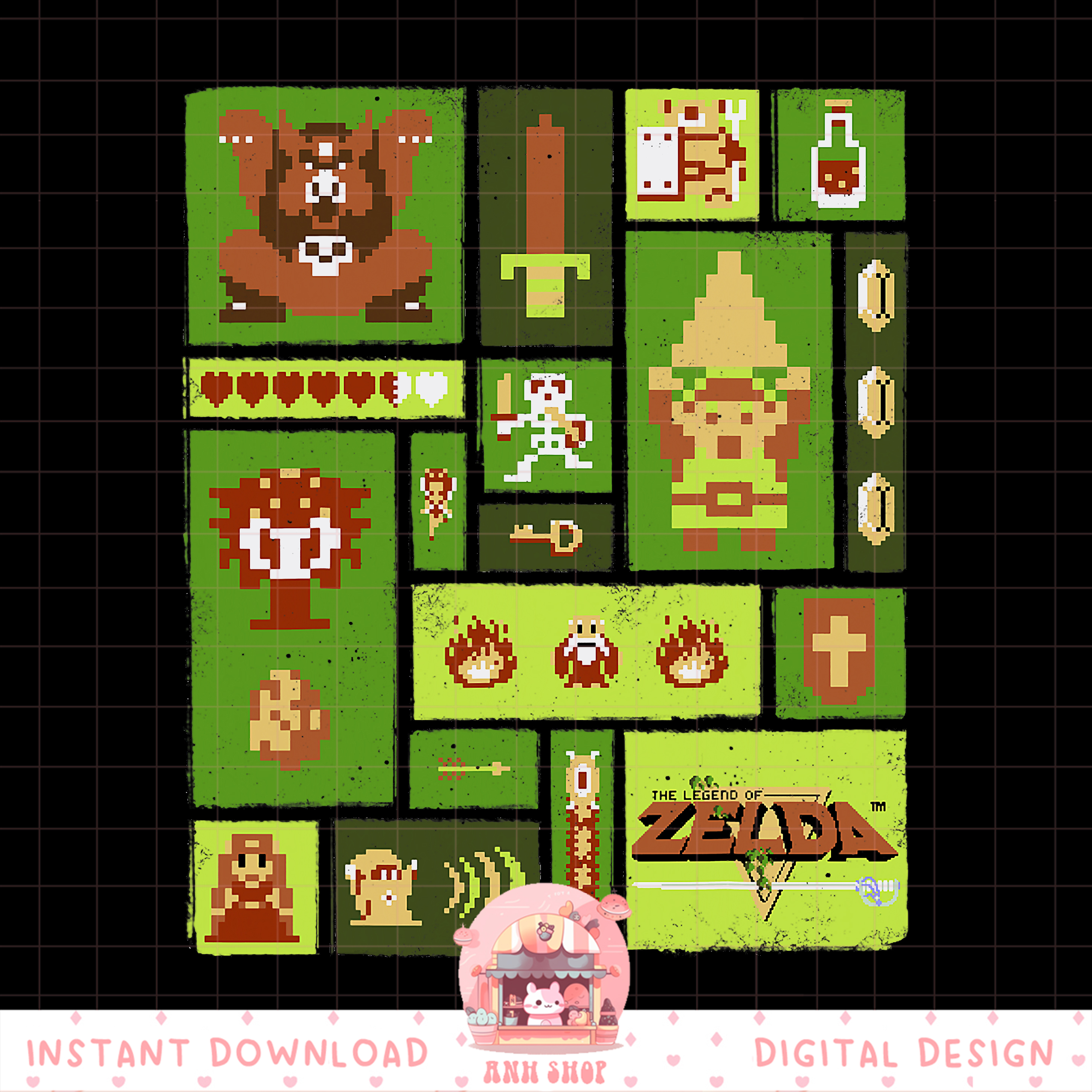 Nintendo Legend Of Zelda Pixel Collage Graphic png, digital | Inspire ...