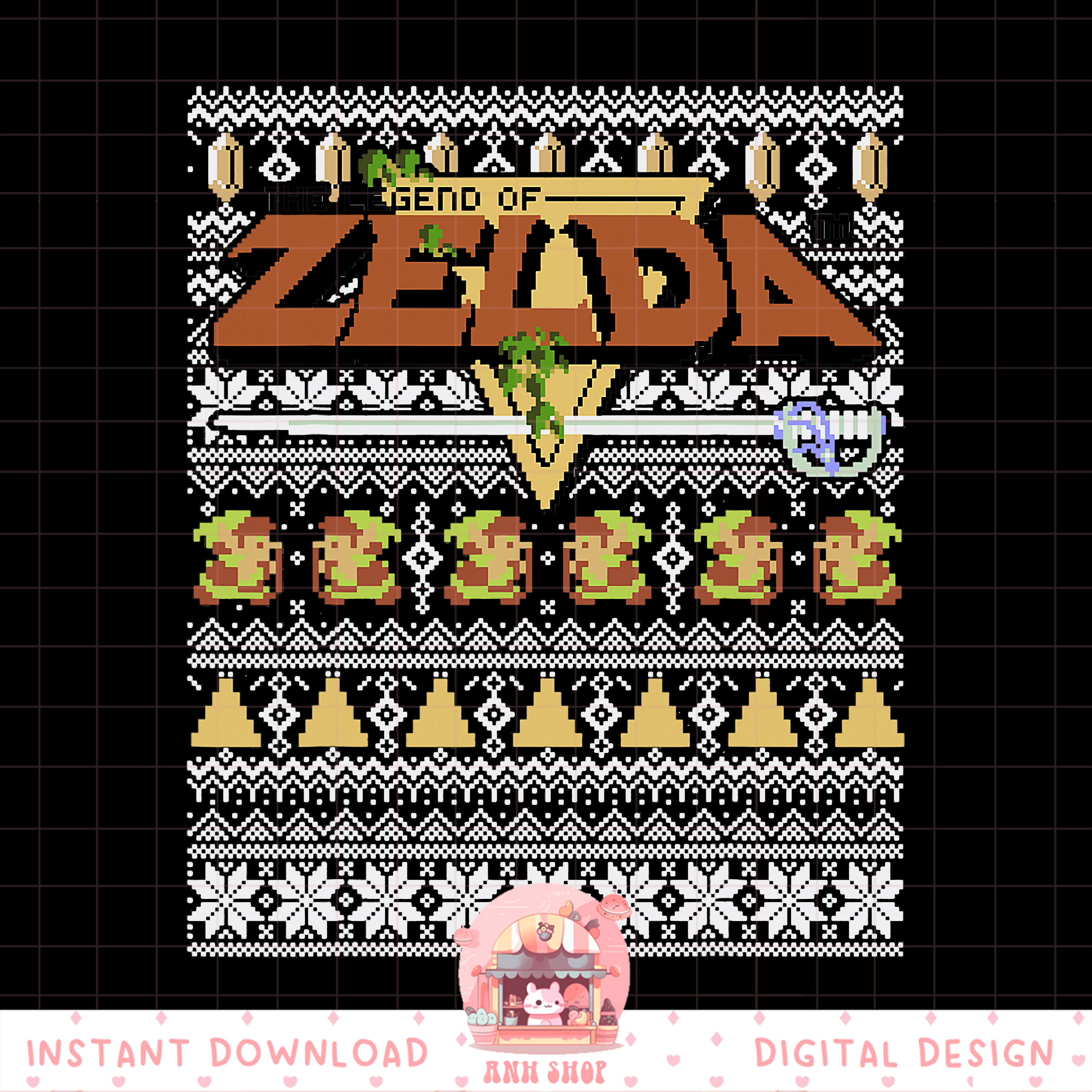 Nintendo Zelda 8-Bit Ugly Holiday Sweater Graphic png, digit | Inspire ...