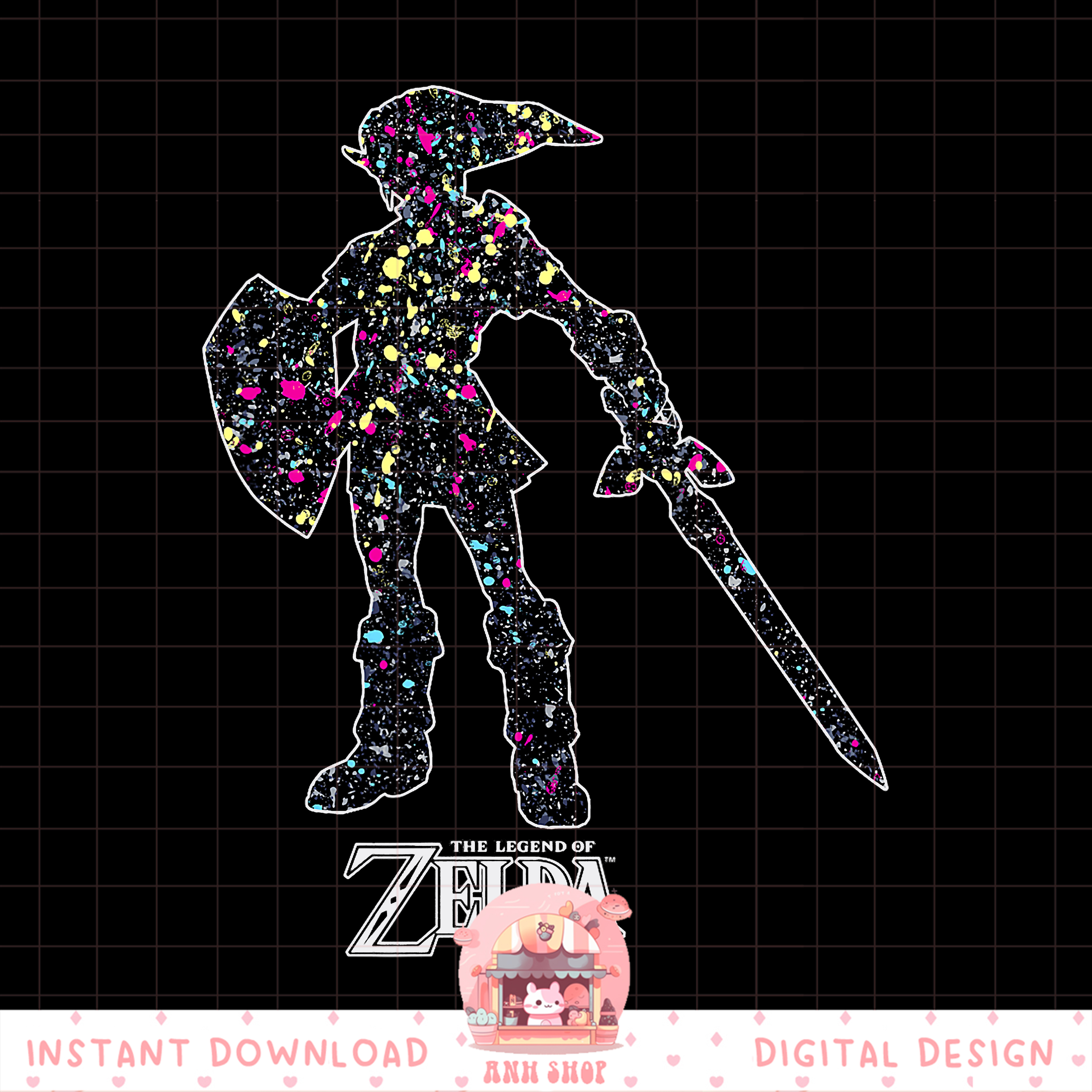 Nintendo Zelda Link Silhouette Paint Splat Graphic png, digi | Inspire ...