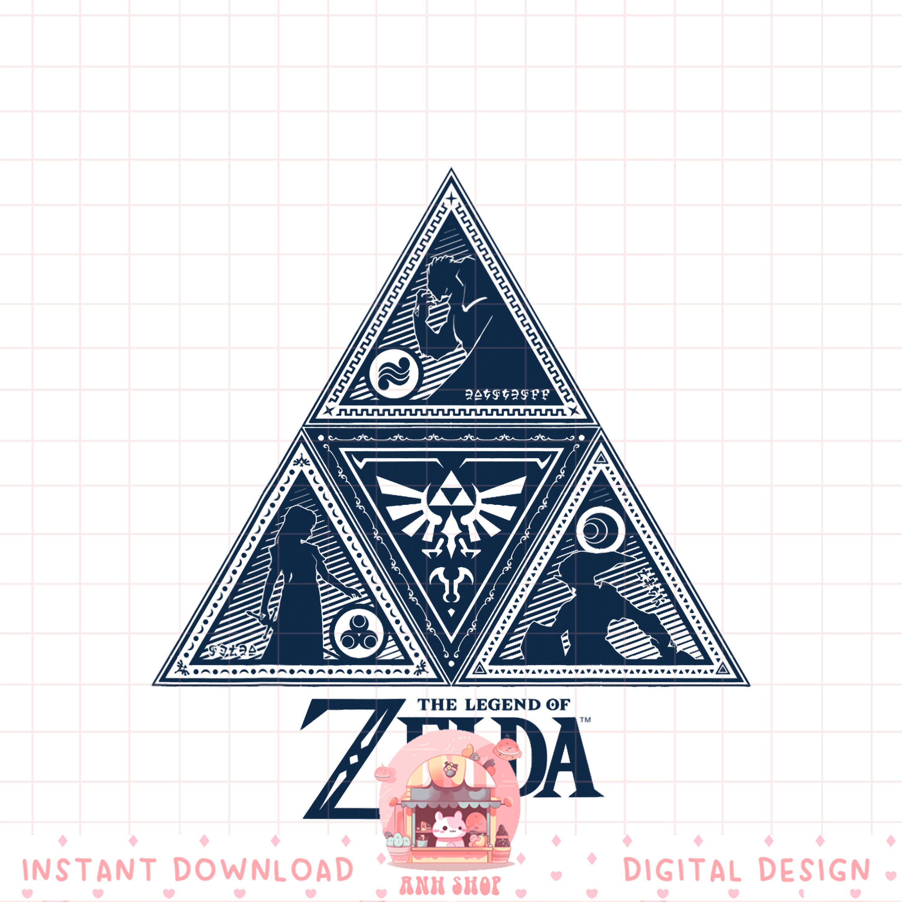 Nintendo Zelda Navy Triforce Symbolism Graphic png, digital | Inspire ...