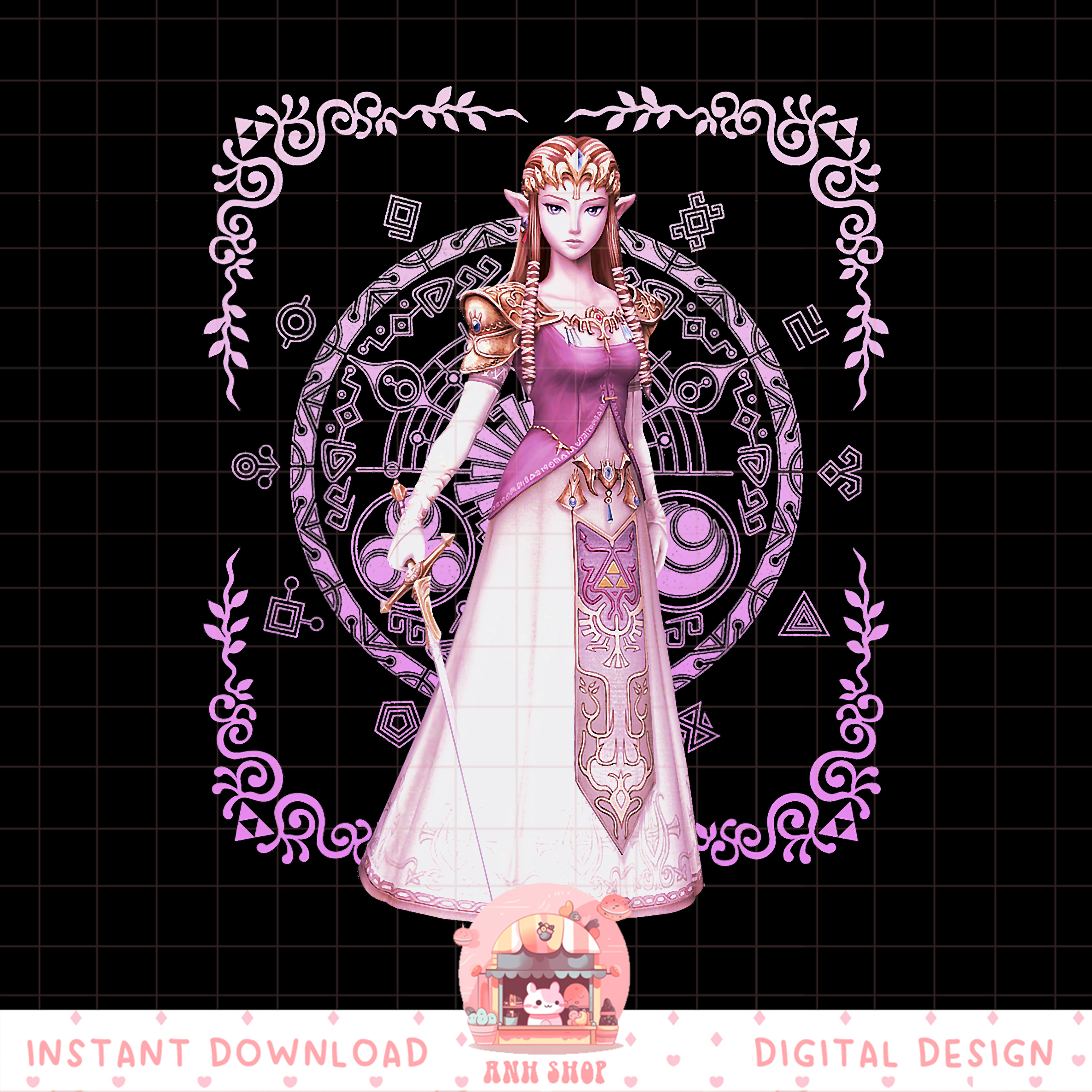 Nintendo Zelda Pink Ornate Border Portrait Graphic png, digi | Inspire ...