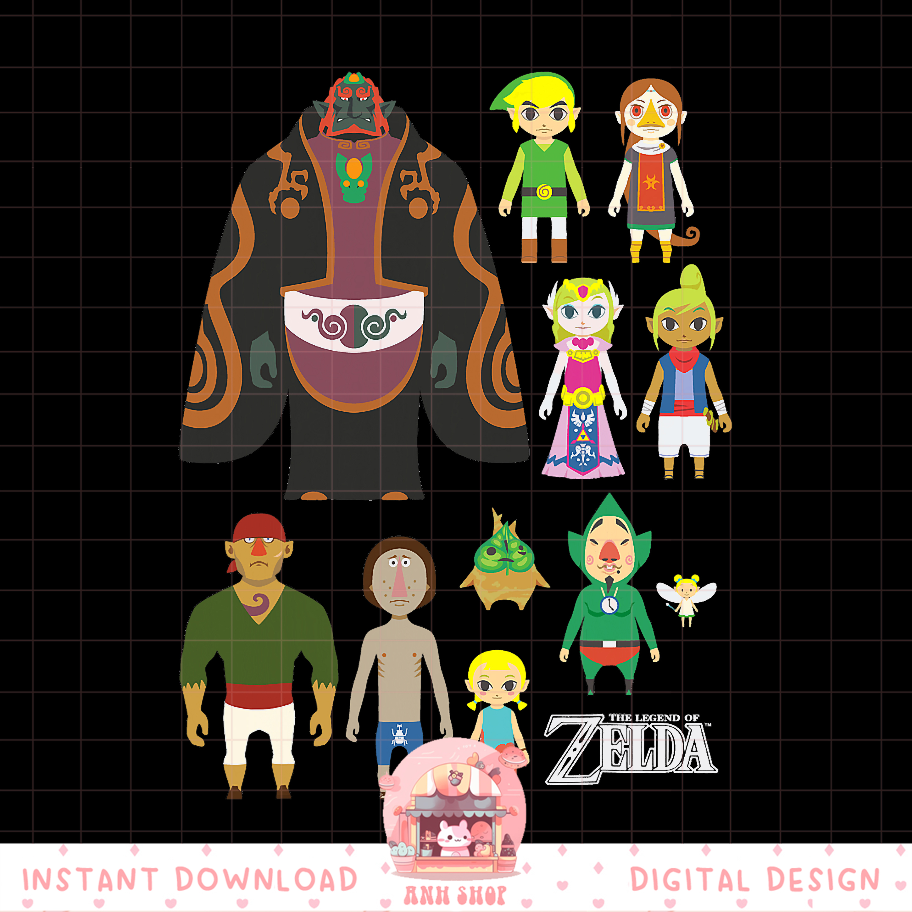 Nintendo Zelda Simple Character Line-Up Graphic png, digital | Inspire ...