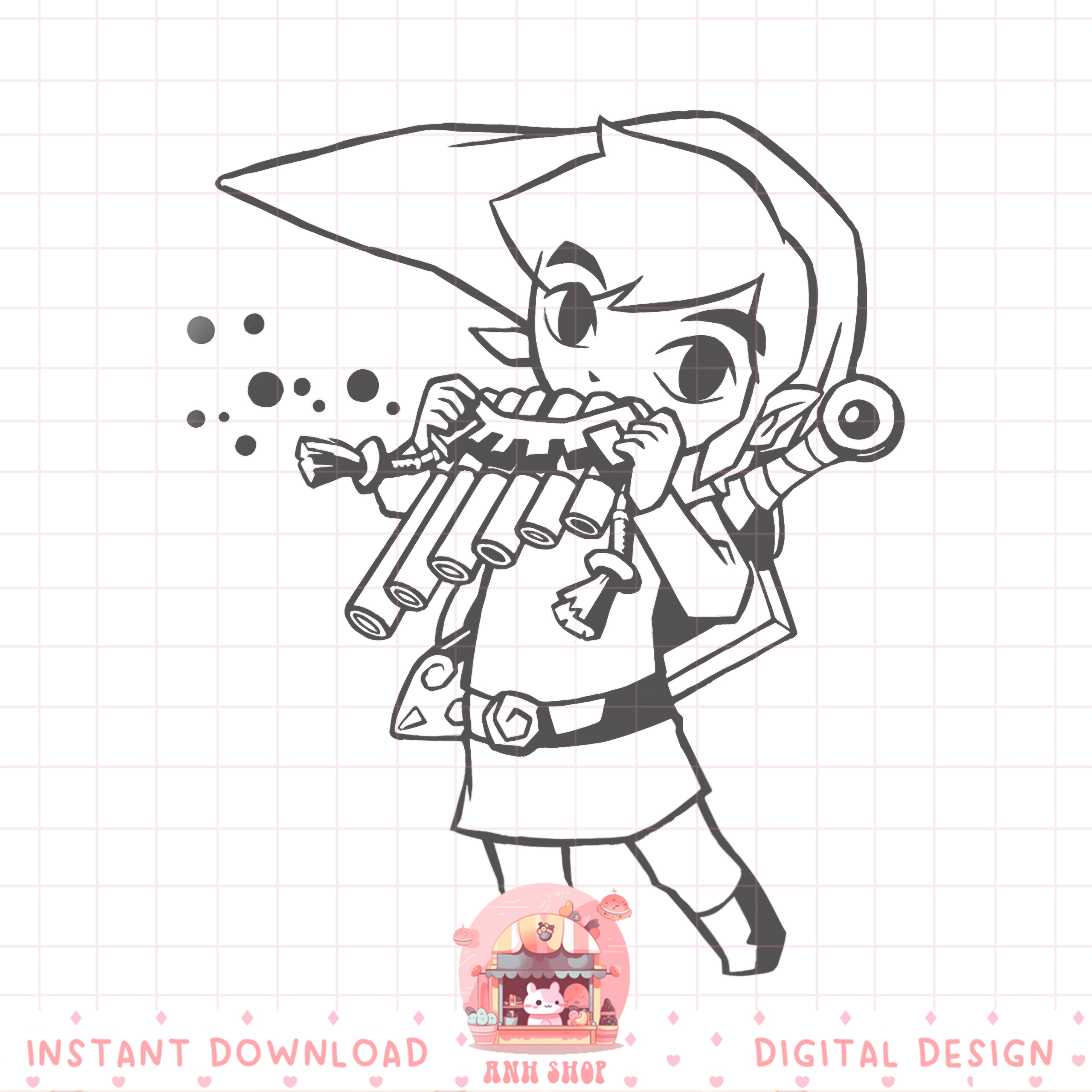 Nintendo Zelda Young Link _ Flute Cartoon Line Art png, digi | Inspire ...