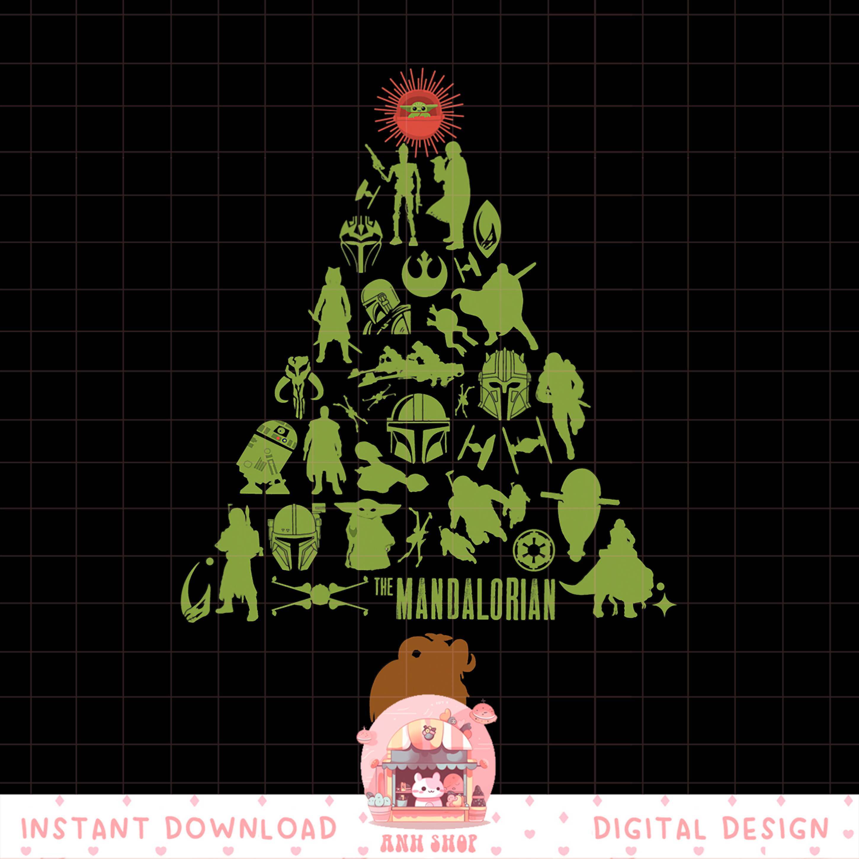 Star Wars The Mandalorian Holiday Christmas Tree png, digita | Inspire ...
