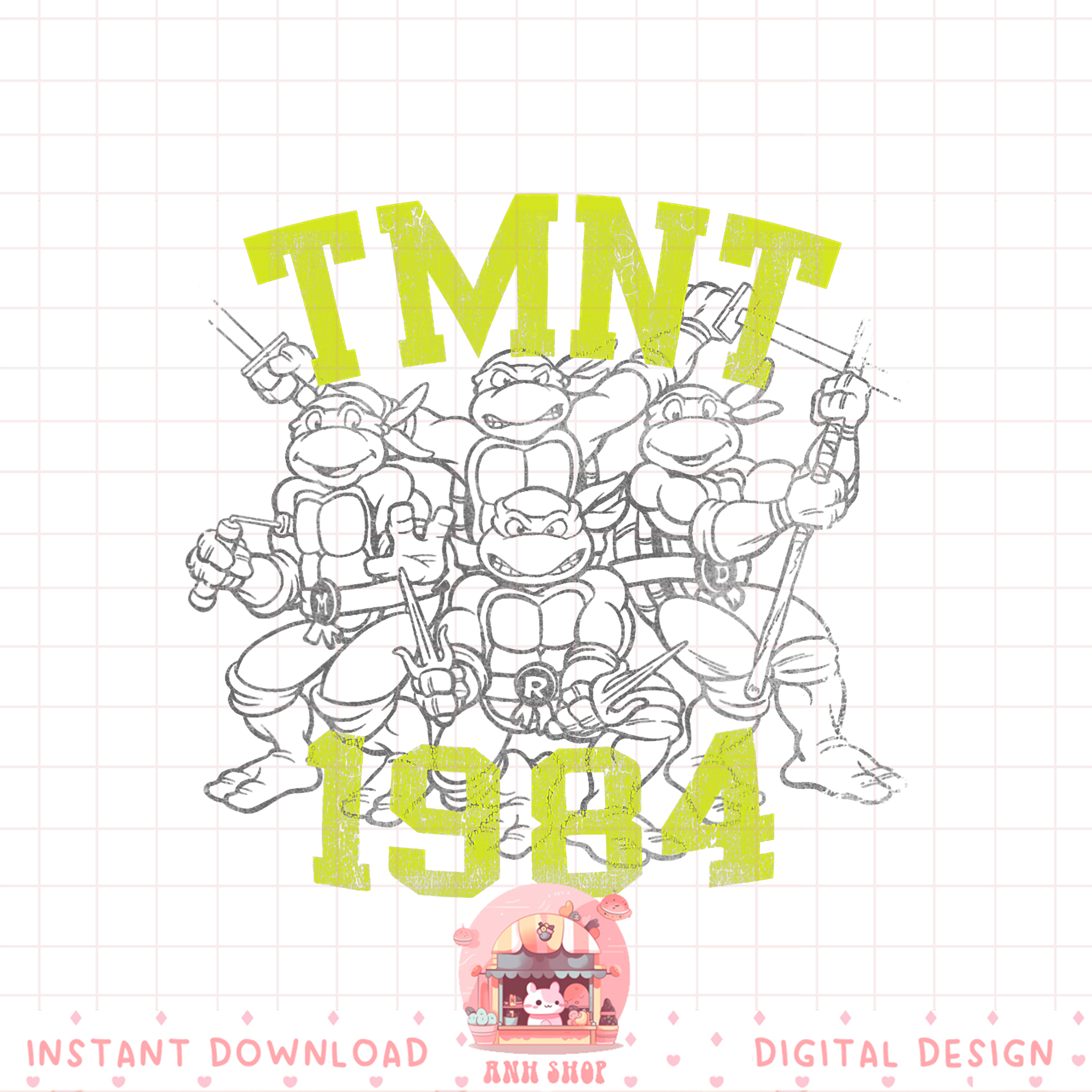 Teenage Mutant Ninja Turtles Distressed 1984 png, digital do | Inspire ...