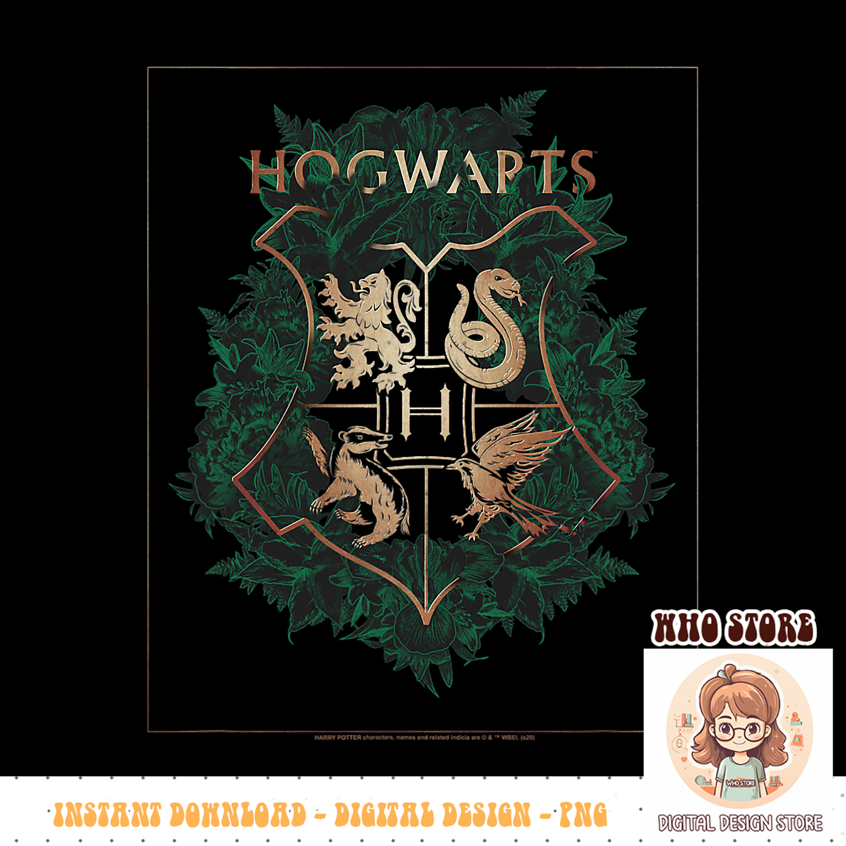 Harry Potter Hogwarts Green and Gold Floral Crest PNG Downlo | Inspire ...