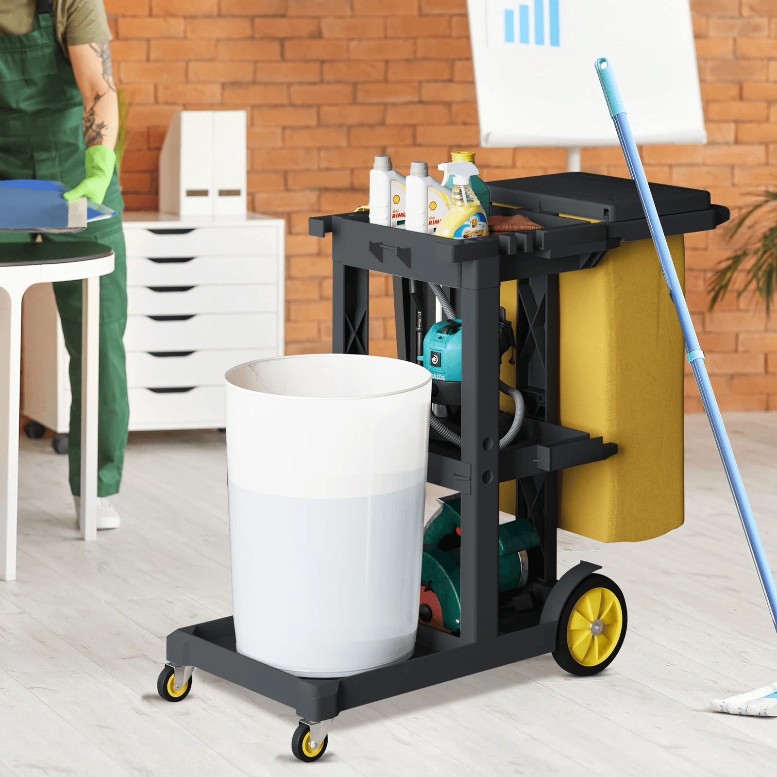 Commercial Janitorial Cart with Bag 3 Shelf Cleaning Cart | Inspire Uplift