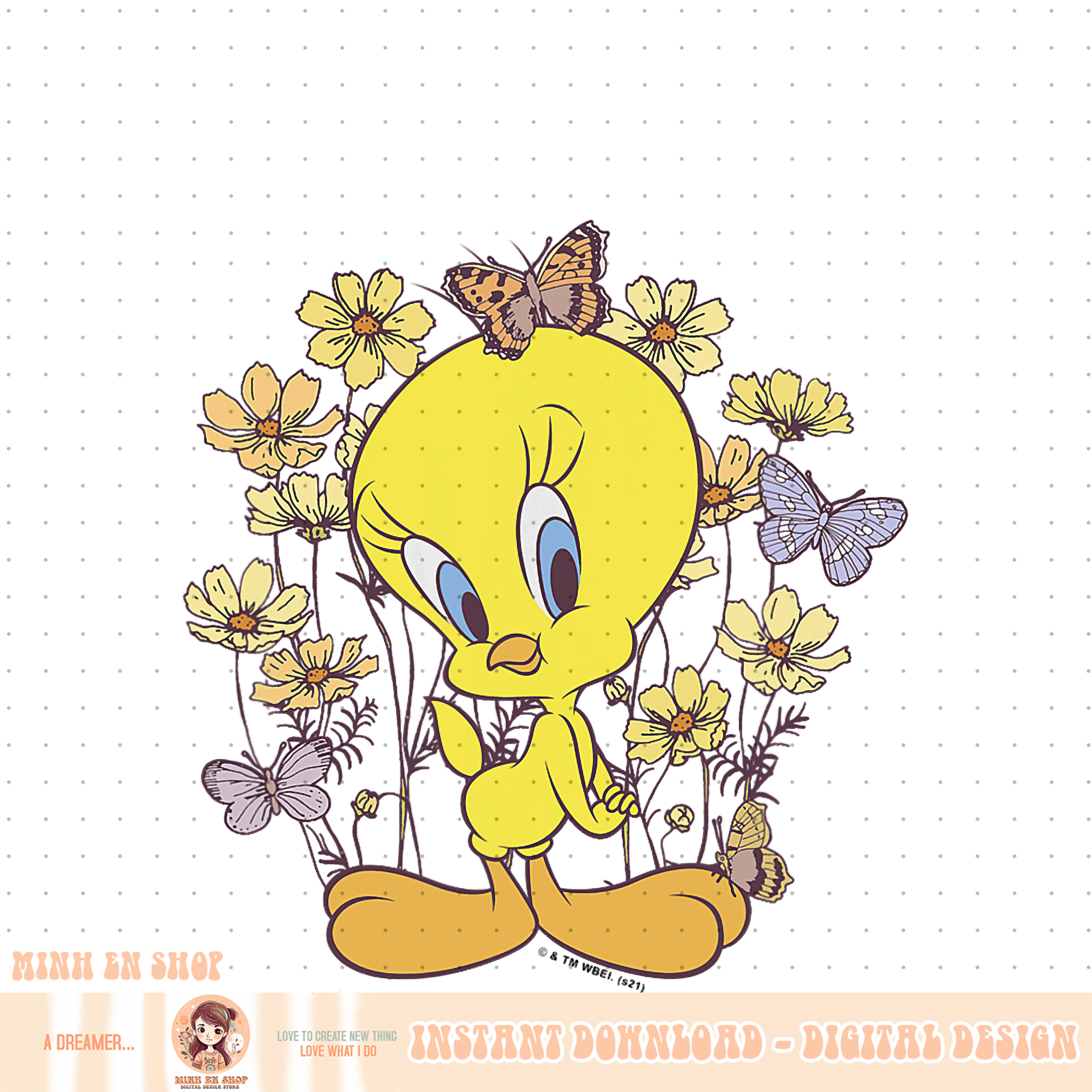 Looney Tunes Tweety And Butterflies Floral PNG Download | Inspire Uplift