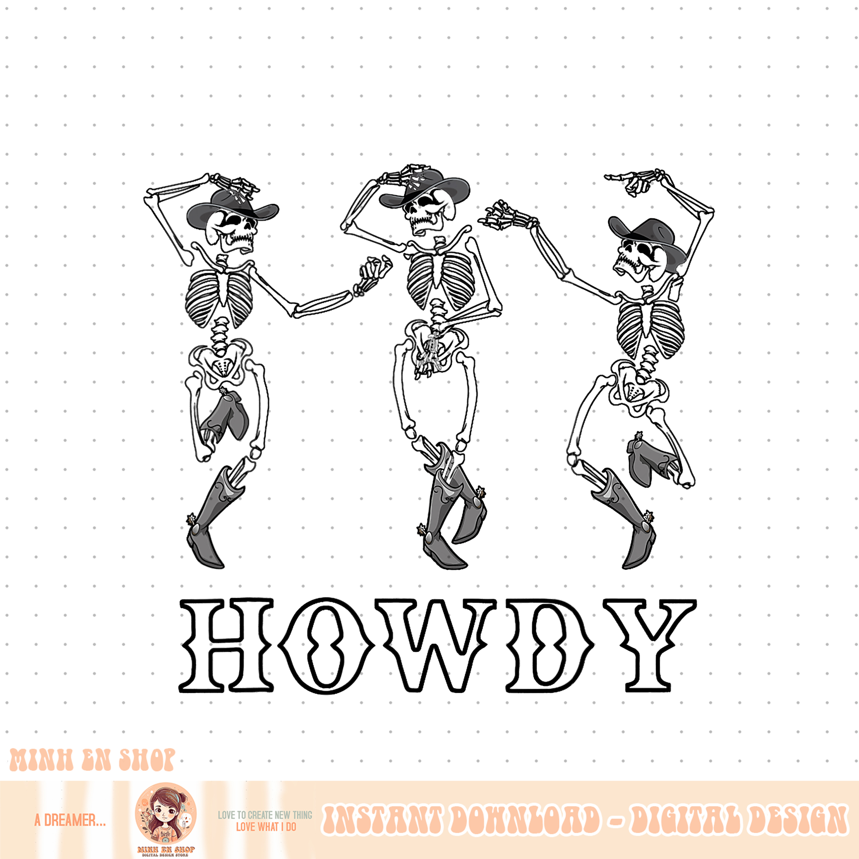 Retro Howdy Skeleton Cowgirl Dancing Cowboy Boots Horse PNG | Inspire ...