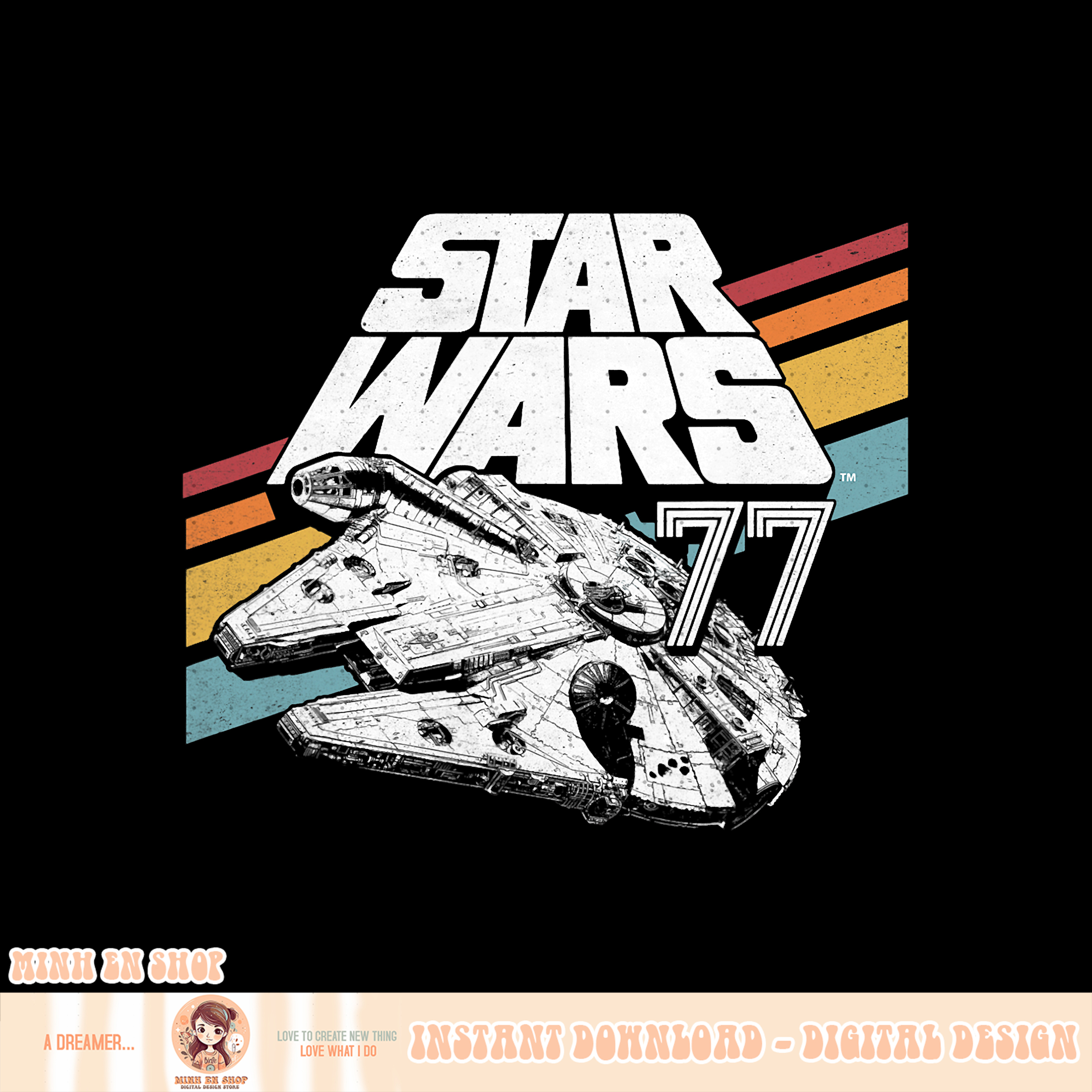 Star Wars Millennium Falcon Retro Rainbow Stripe PNG Downloa | Inspire ...