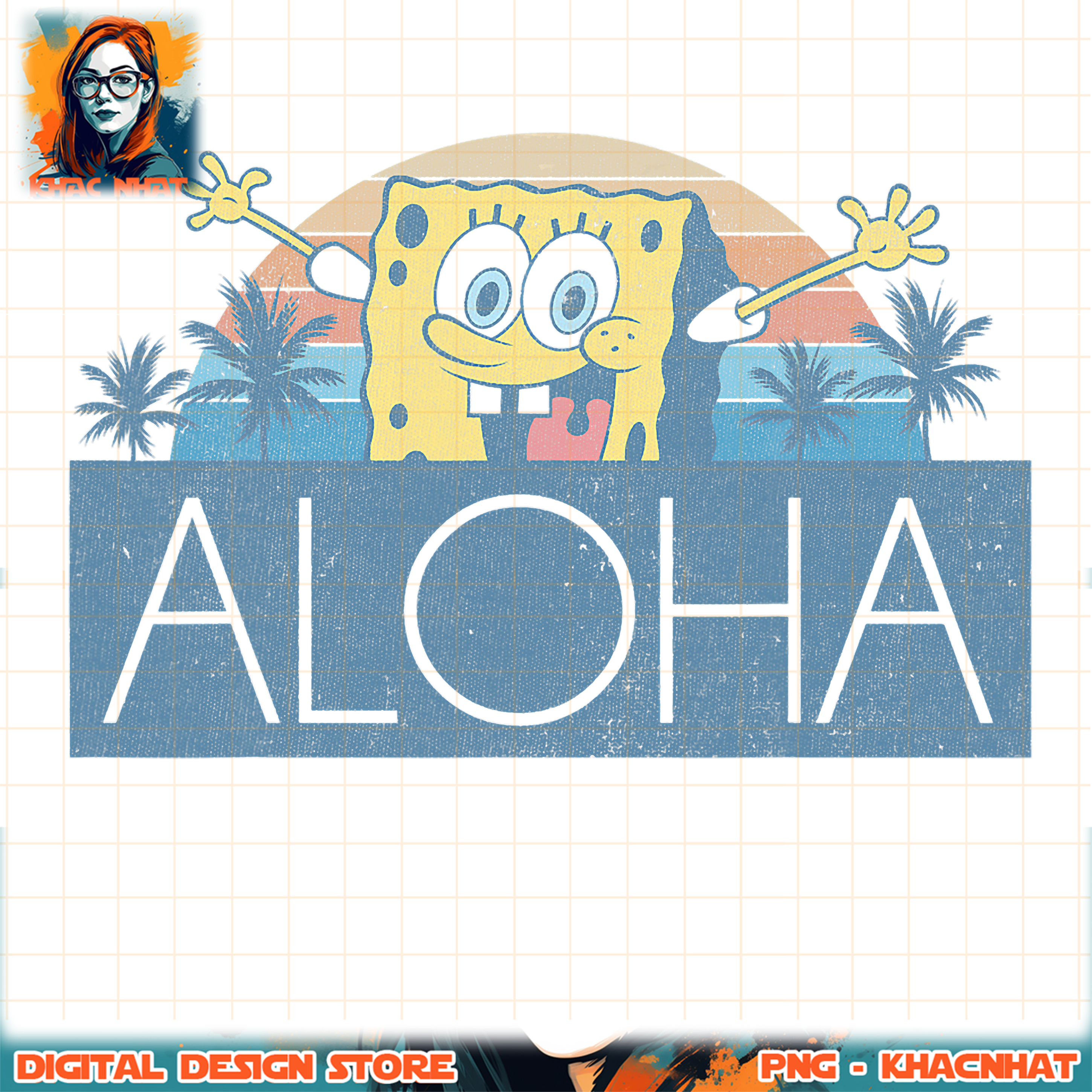SpongeBob SquarePants Aloha Vintage Sunset png, digital down | Inspire ...
