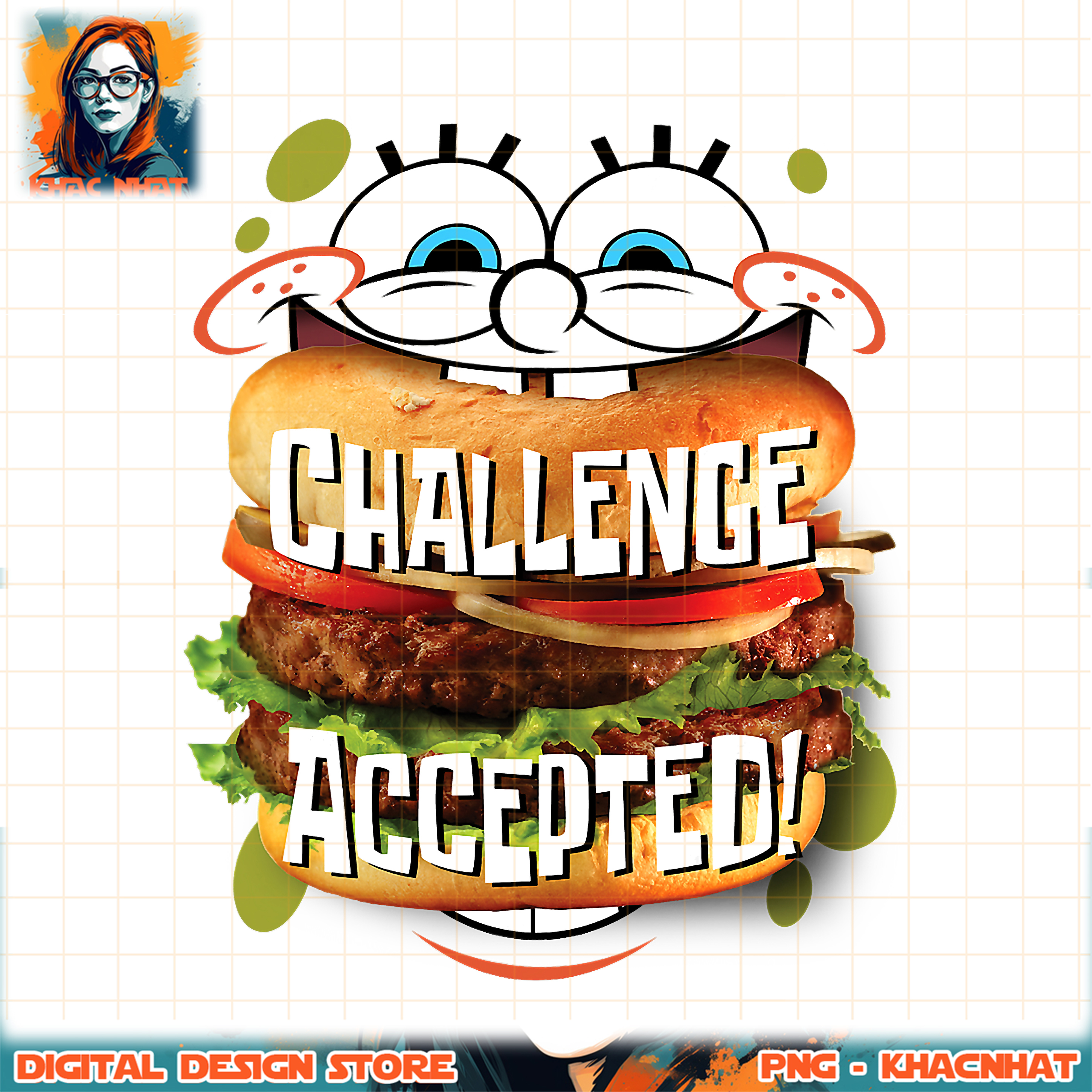 Spongebob SquarePants Burger Challenge Accepted png, digital | Inspire ...
