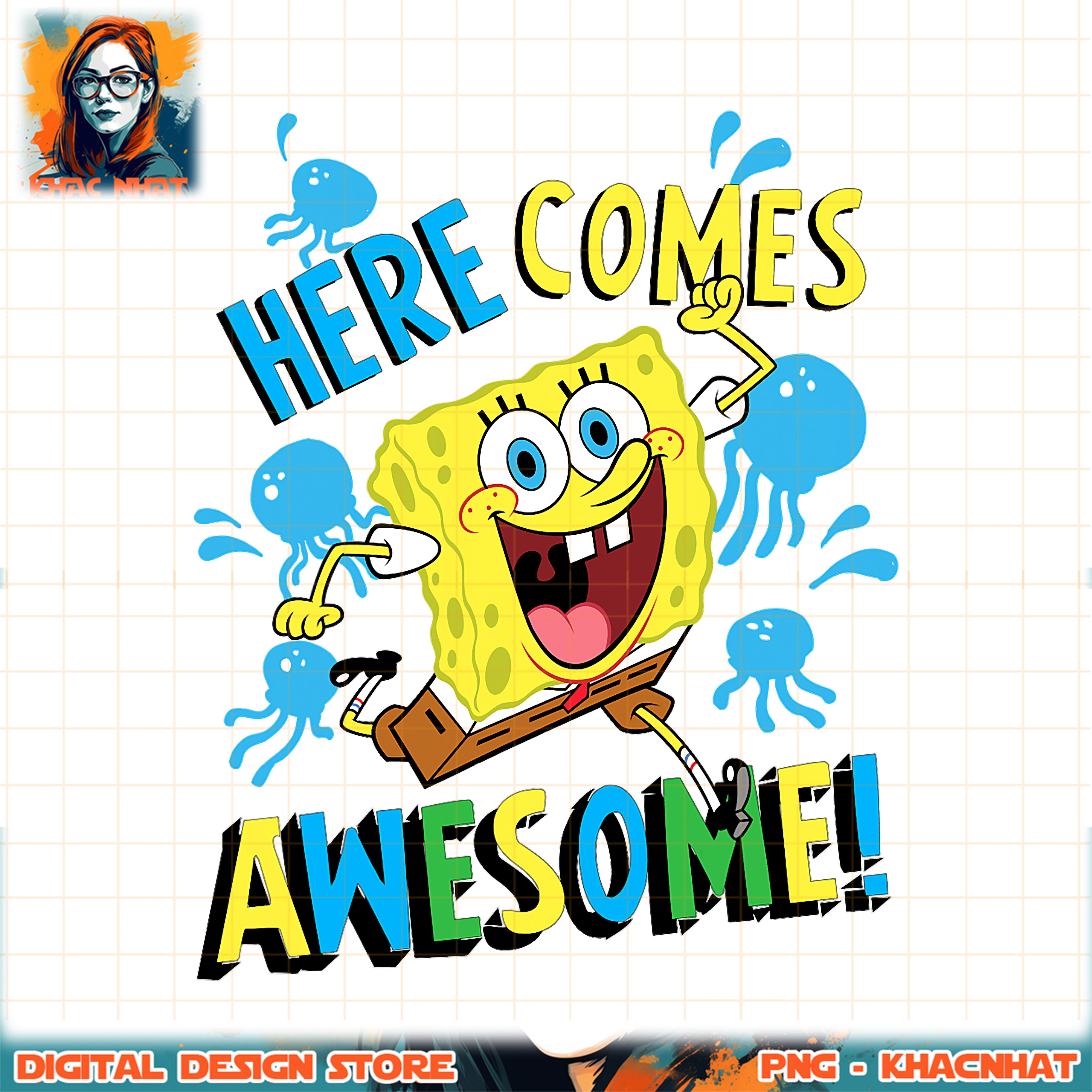 SpongeBob SquarePants Here Comes Awesome! png, digital downl | Inspire ...
