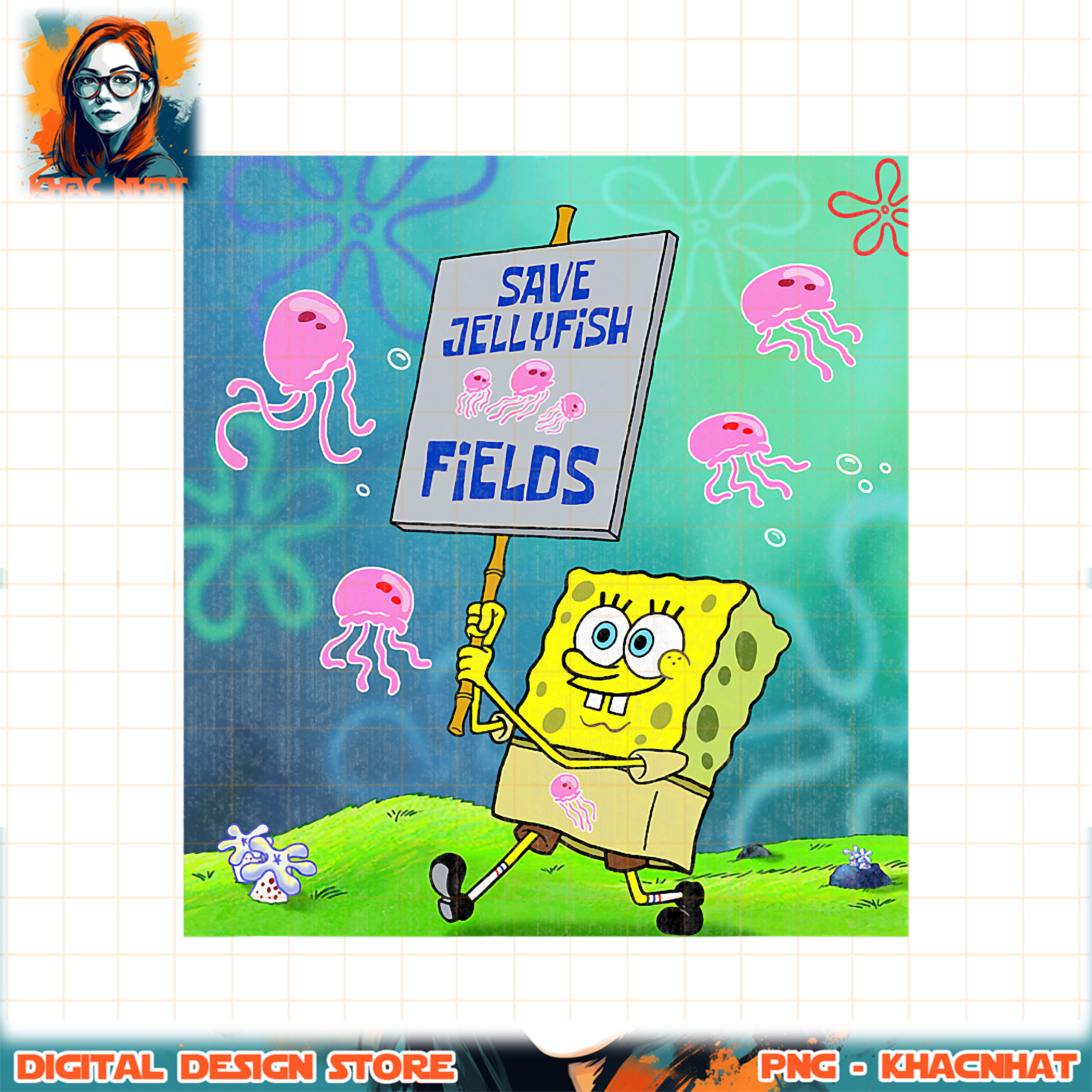 SpongeBob SquarePants Save Jellyfish Fields png, digital dow | Inspire ...