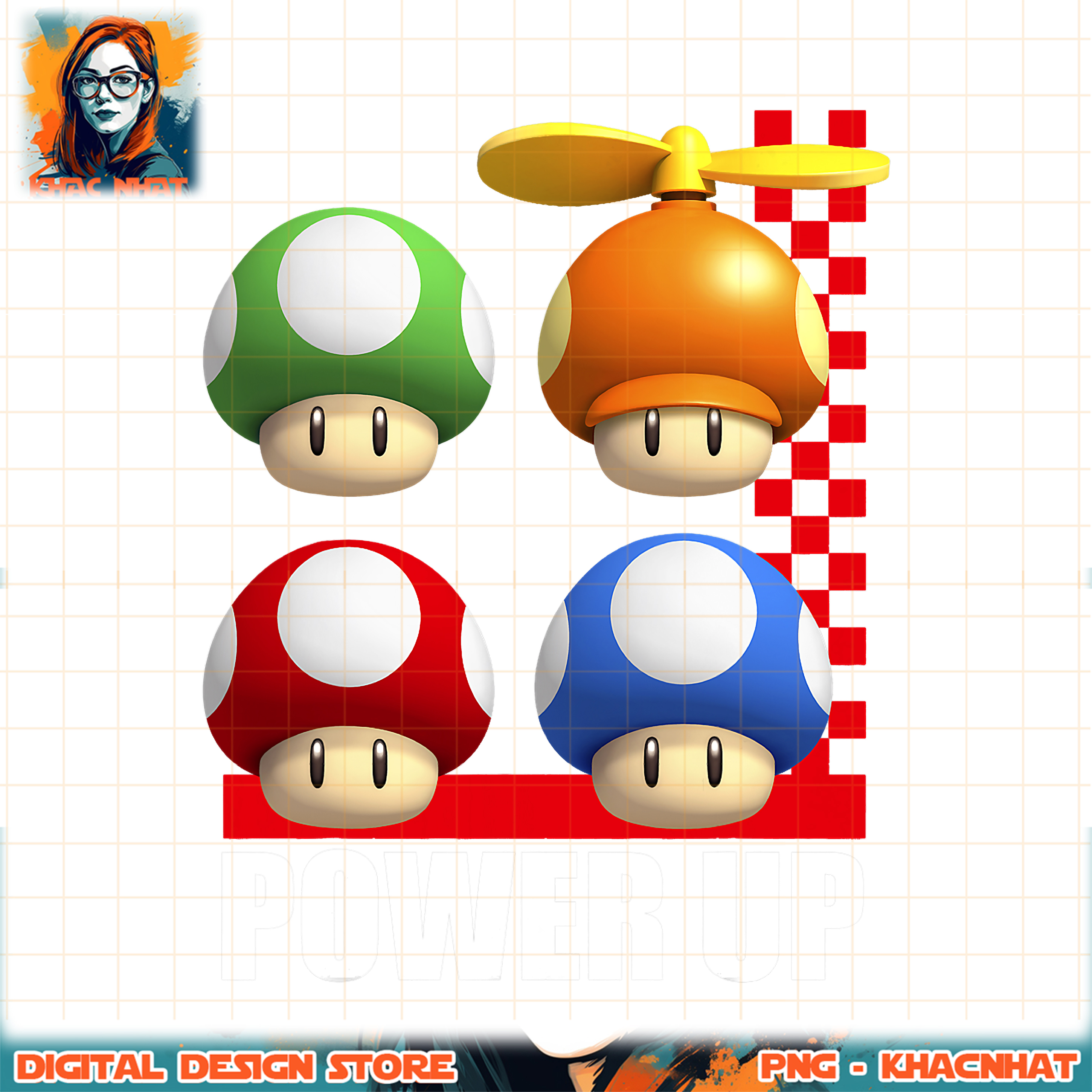 Super Mario Power Up Mushrooms Grid Logo png, digital downlo | Inspire ...