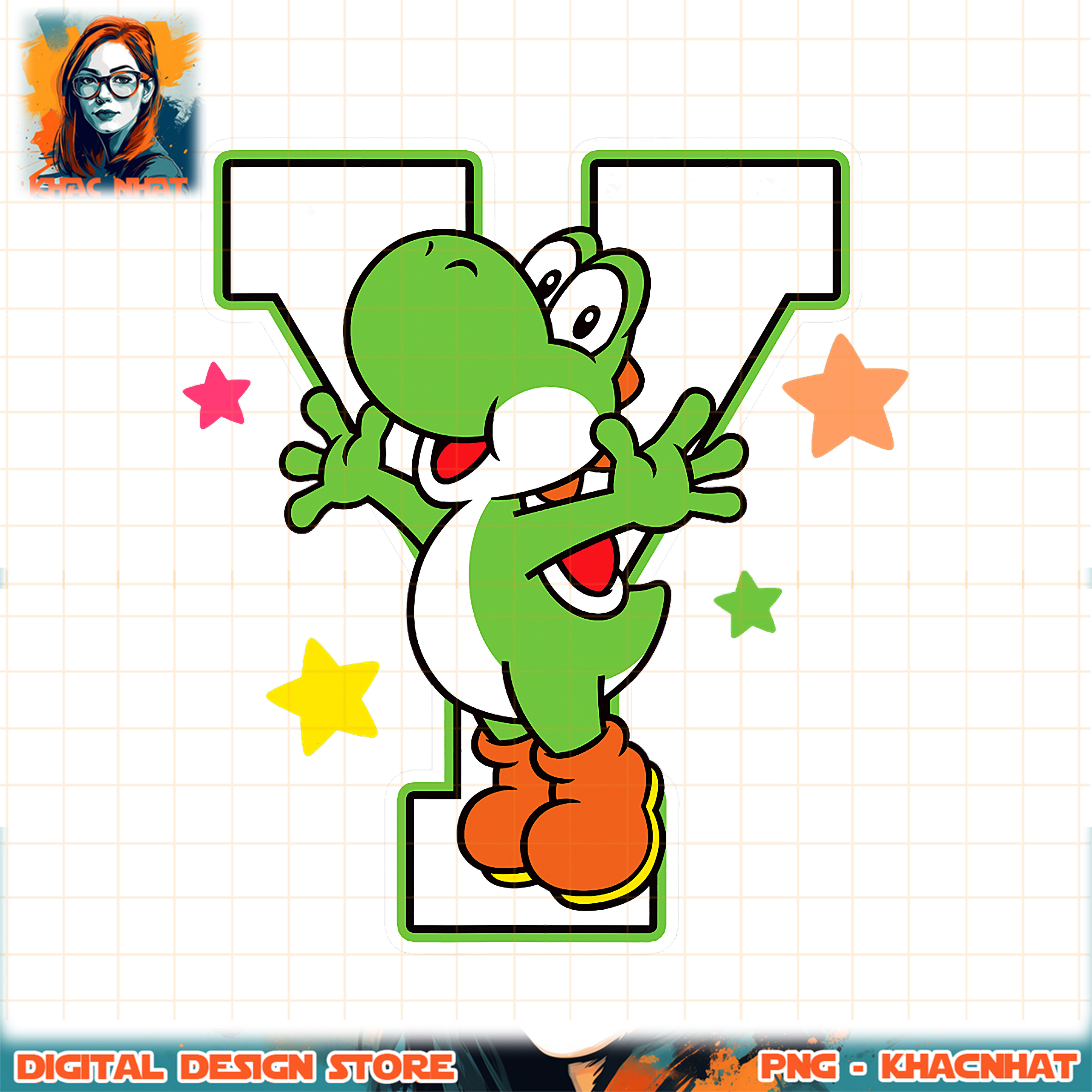 Super Mario Yoshi Stars Poster Graphic png, digital download | Inspire ...