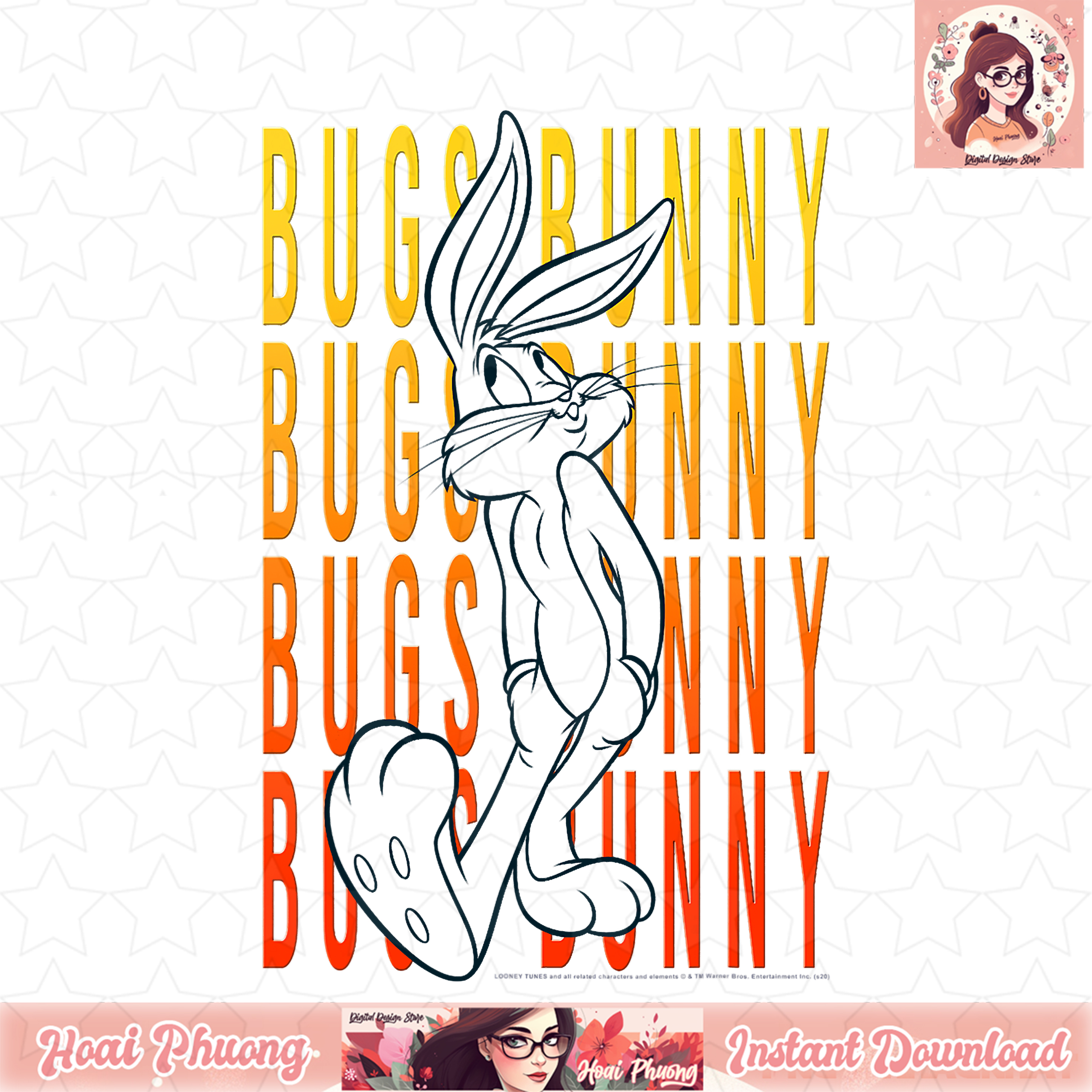 Looney Tunes Bugs Bunny Text Stack Portrait T-Shirt | Inspire Uplift