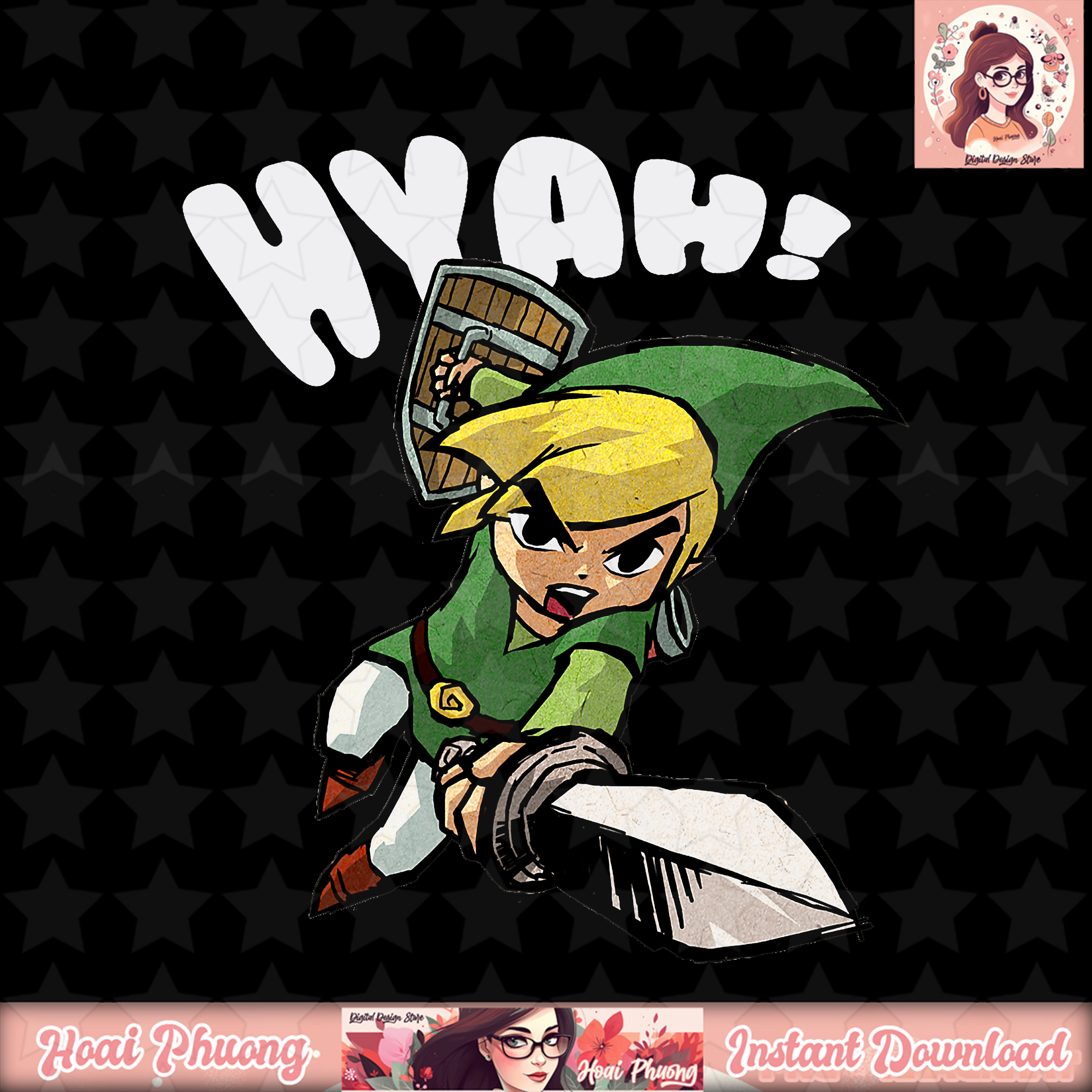 Nintendo Legend Of Zelda Link Hyah Poster png, digital downl | Inspire ...