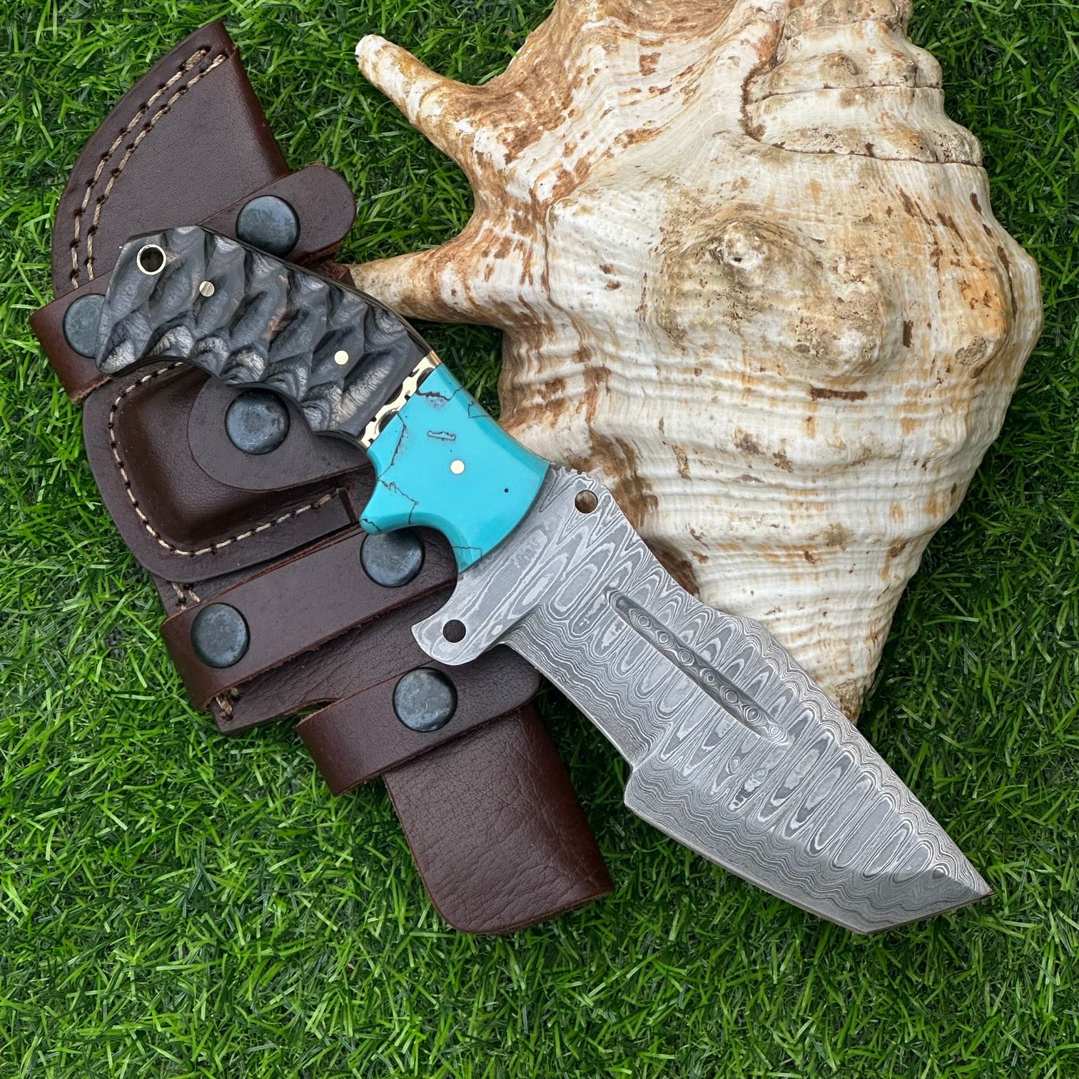 CUSTOM HANDMADE DAMASCUS HUNTING KNIFE, TRACKER KNIFE, LEATH | Inspire ...