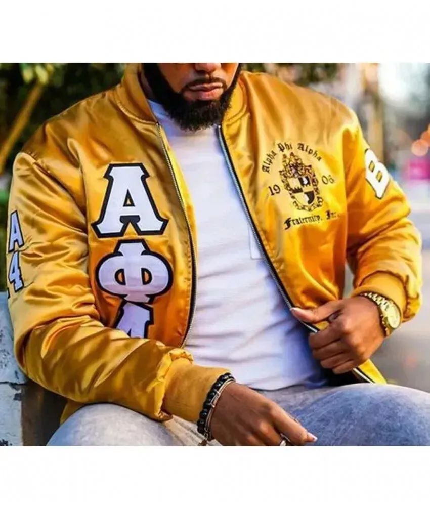 Alpha Phi Alpha Gold Satin Bomber Jacket Varsity Style Greek | Inspire ...