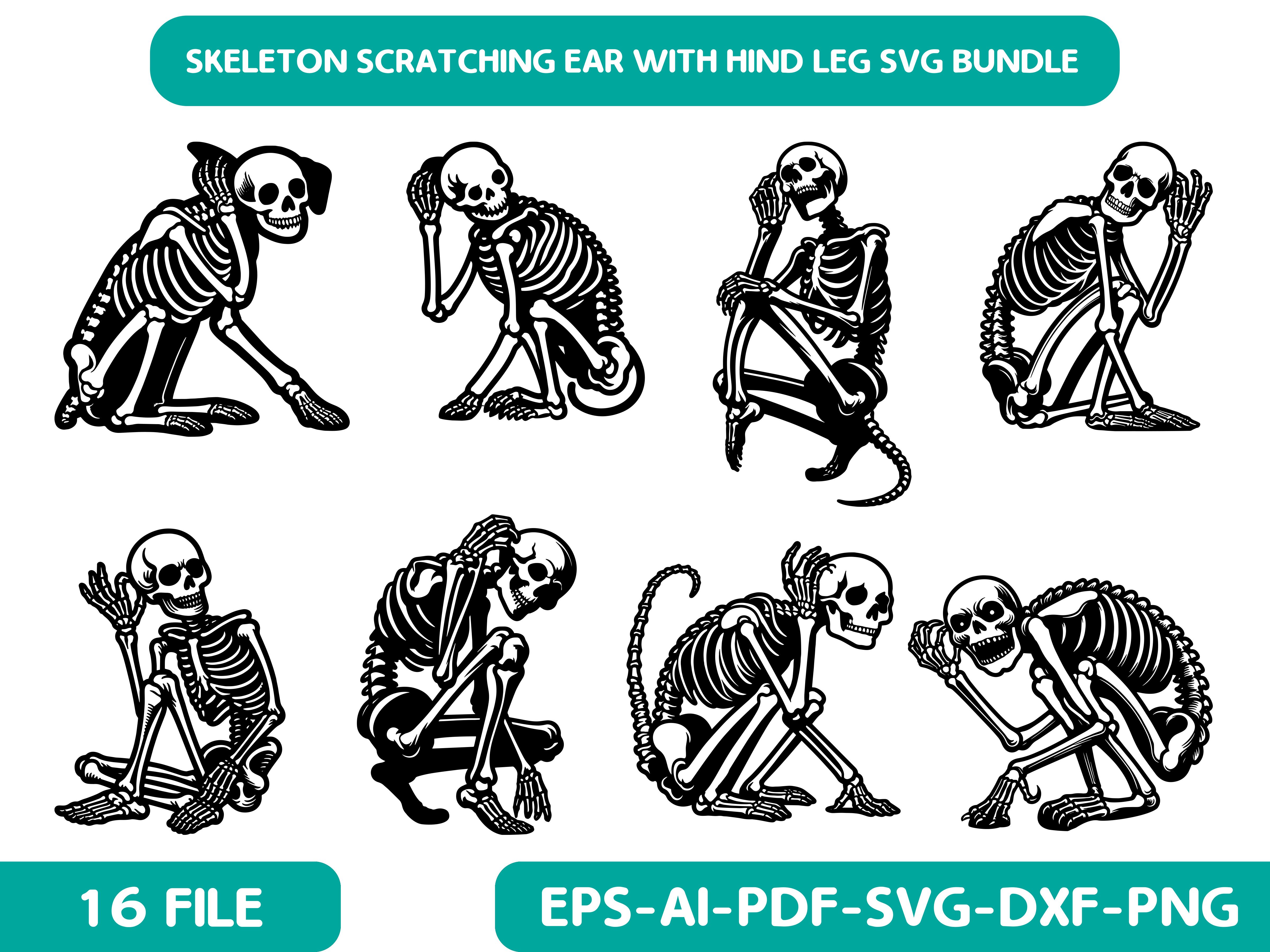 A skeleton Scratching Ear with Hind Leg Svg Bundle | Inspire Uplift