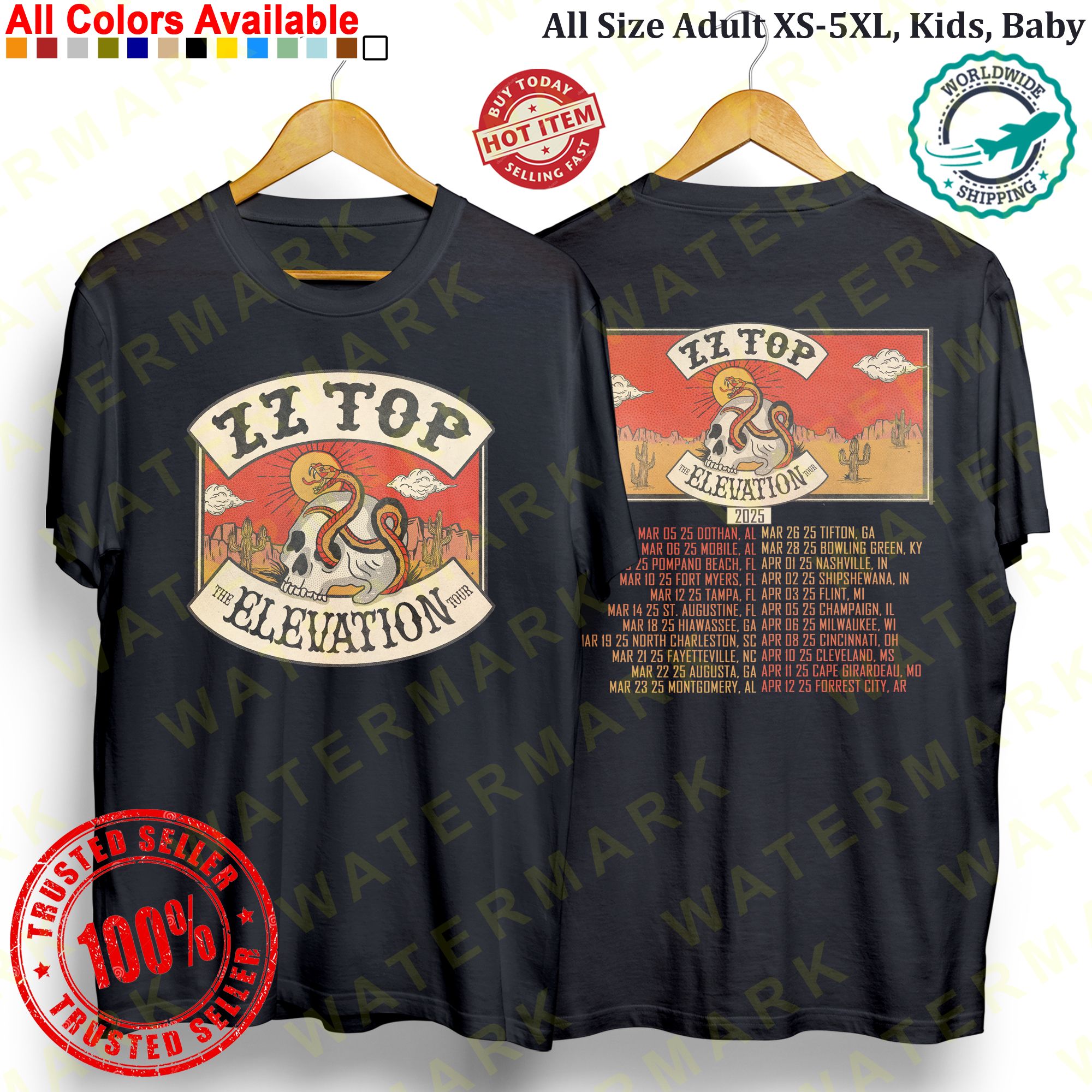 ZZ TOP THE ELEVATION TOUR 2025 T-Shirt Concert Album Shirt A | Inspire Uplift