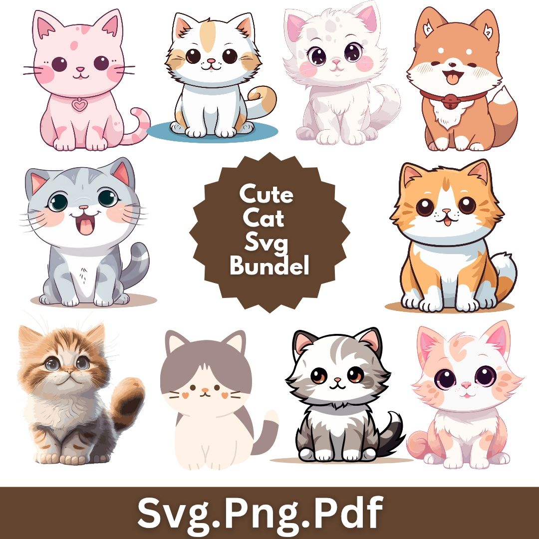 Cute Cat SVG Bundle | Adorable Cat Clipart for Cricut & Silh | Inspire ...